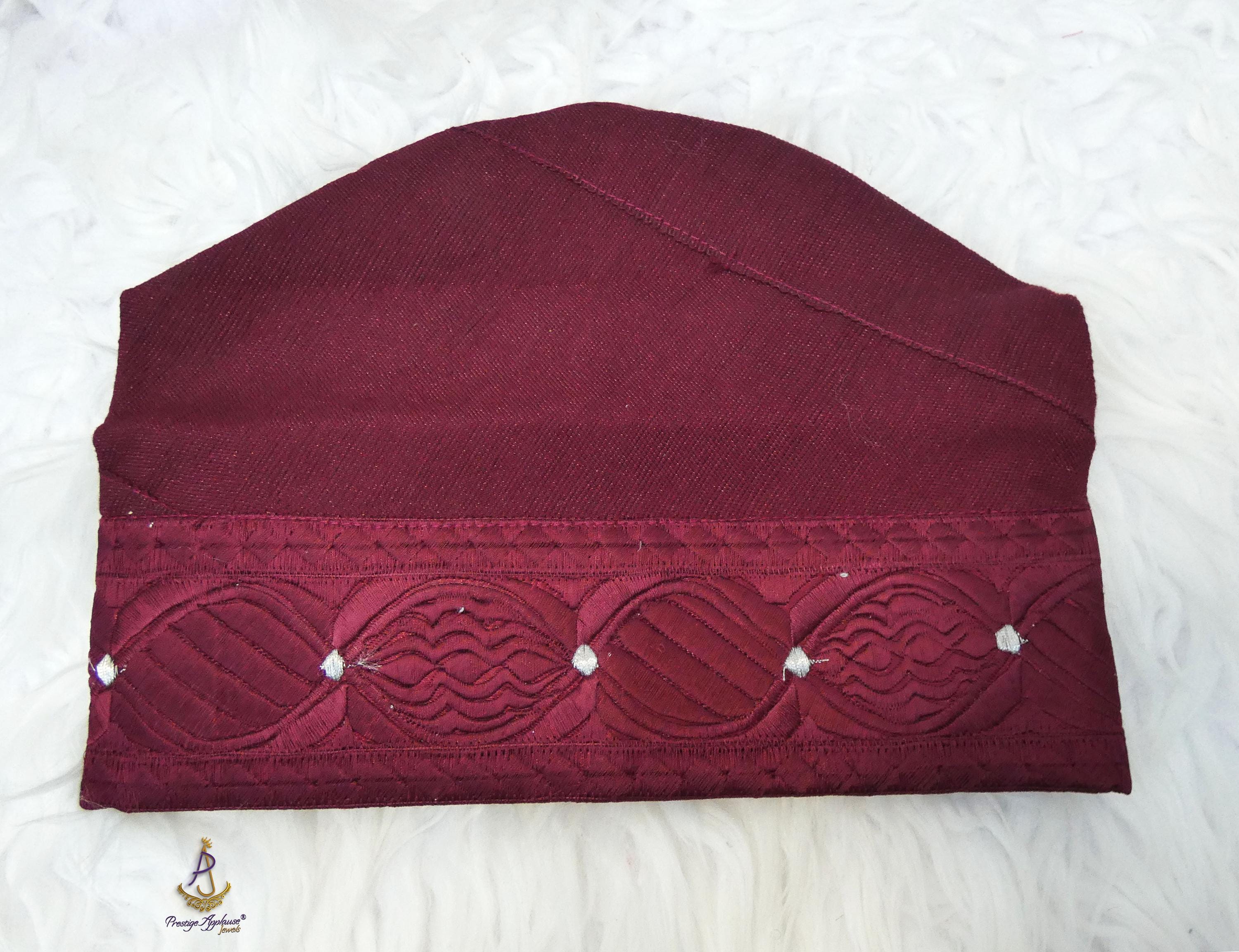 Maroon Red Gold Embroidery Yoruba Fila Hat Royal Designs Aso Oke Groom ...