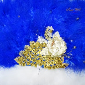 Beautiful Detailed Royal Blue With Gold Feather Hand Fan Wedding ...