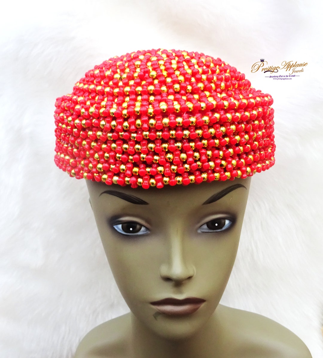Orange Red Beaded Beaded Cap Crown Bridal Edo Igbo Igwe Party Wedding ...