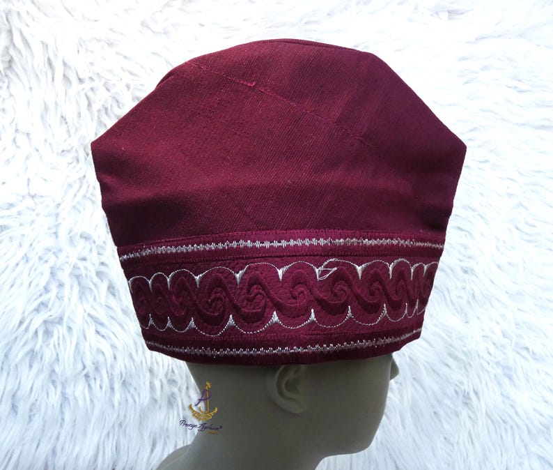 Maroon Red Gold Embroidery Yoruba Fila Hat Royal Designs Aso Oke Groom ...