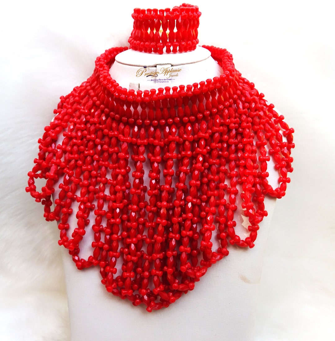 Edo Coral Bridal Beads Accessories Orange Red White Chips Traditional ...