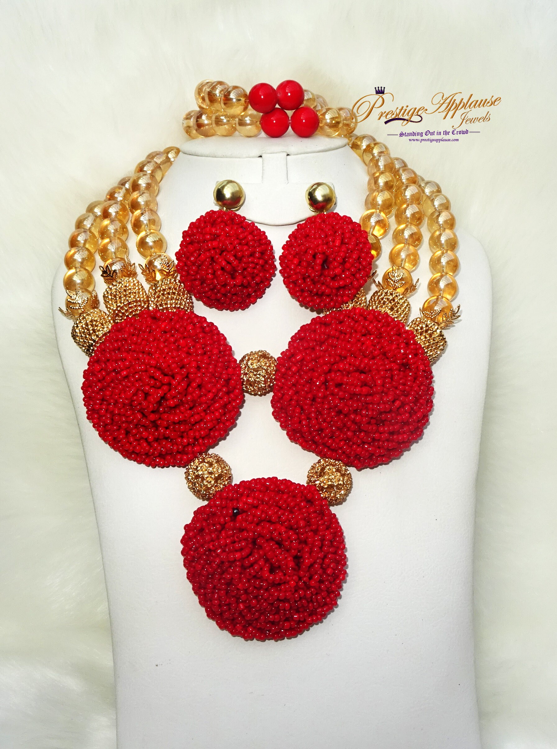 Beautiful Red Gold New Latest Design African Red Beads Bridal Wedding ...
