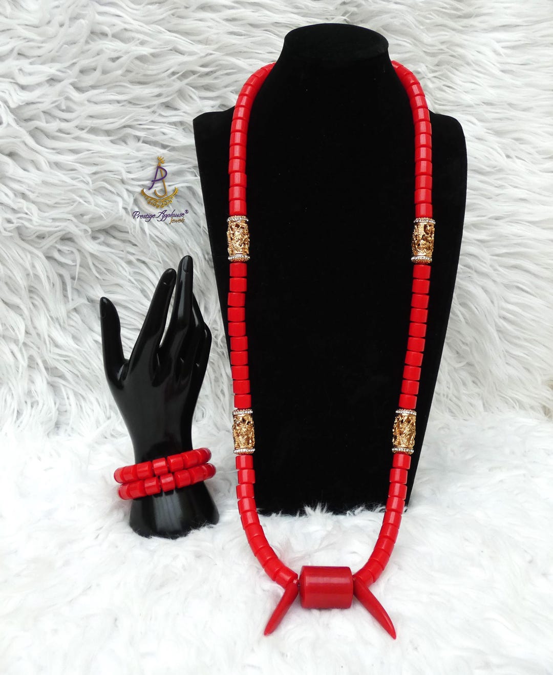 Red Igbo Elephant Tusk Red Coral Groom Men African Beads Necklace ...