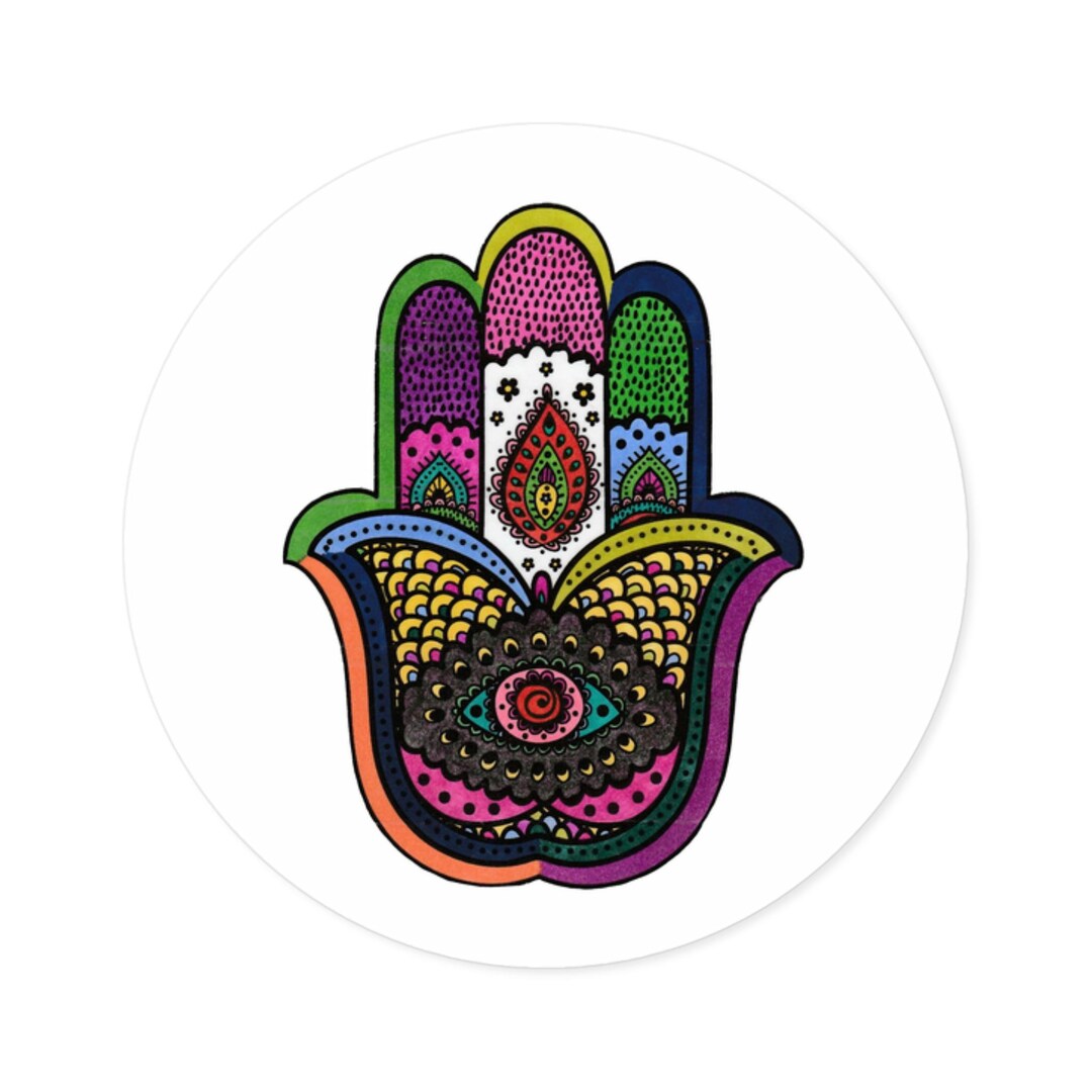 Colorful Hamsa Hand Round Sticker | Indoor Outdoor Vinyl - Etsy