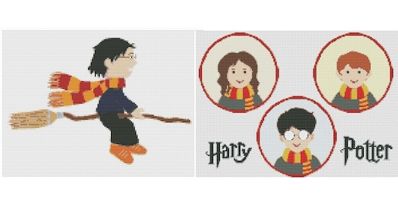 Set of 2 Harry Characters Cross Stitch Pattern Harry Hermione | Etsy