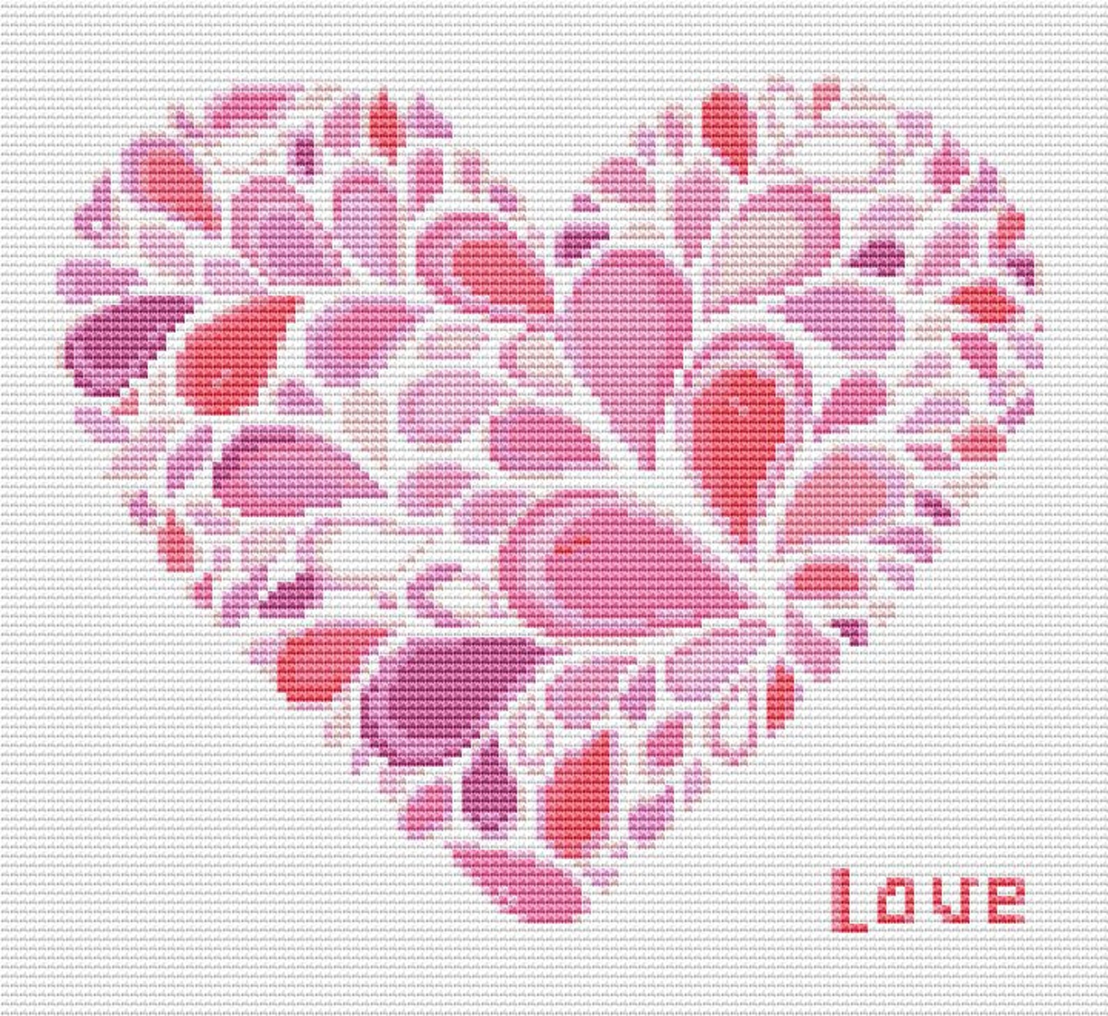 LOVE Cross Stitch Pattern Pink Heart Valentines Day Wedding - Etsy