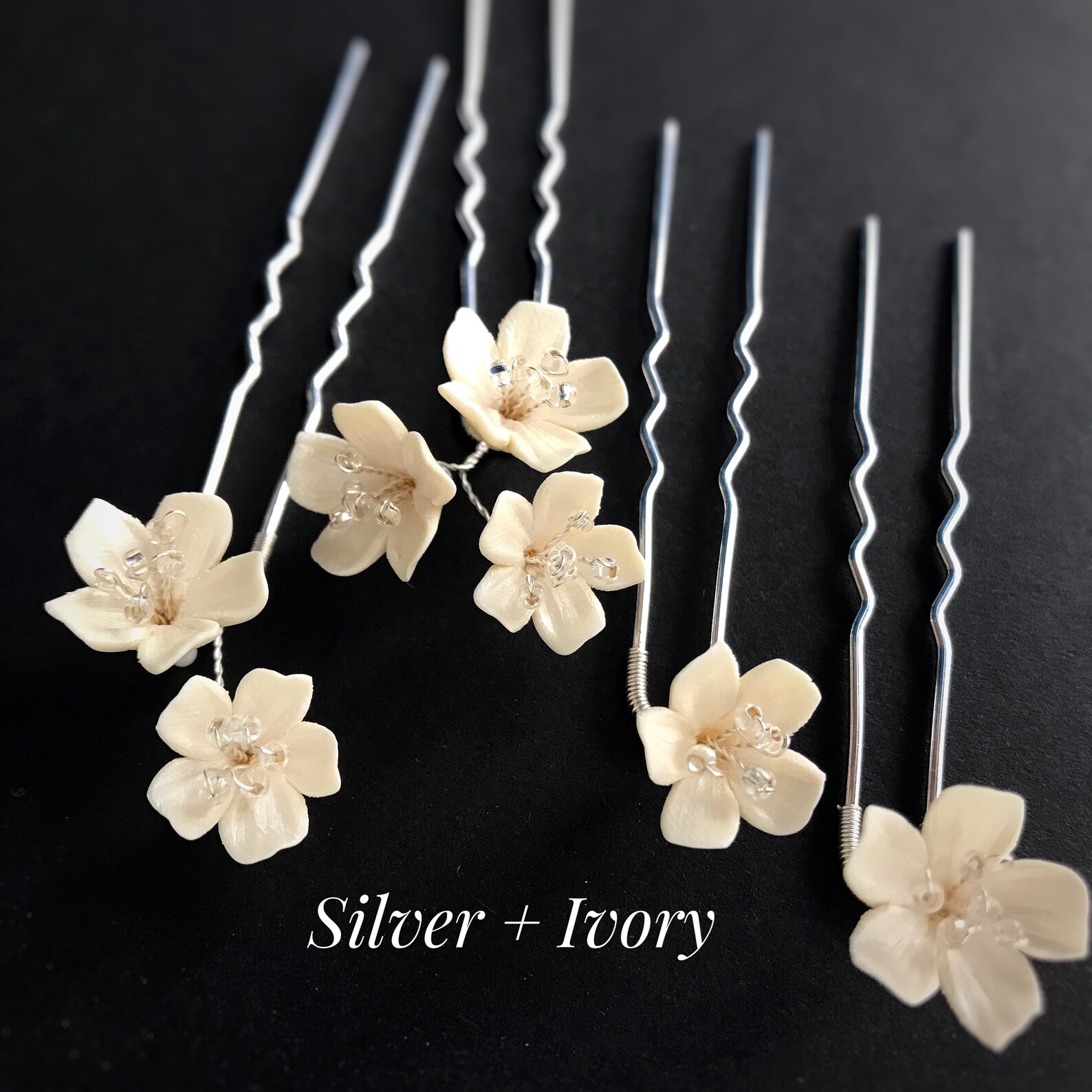 Bridal Hair Pins Small White Flower Wedding Hair Piece Silver ...