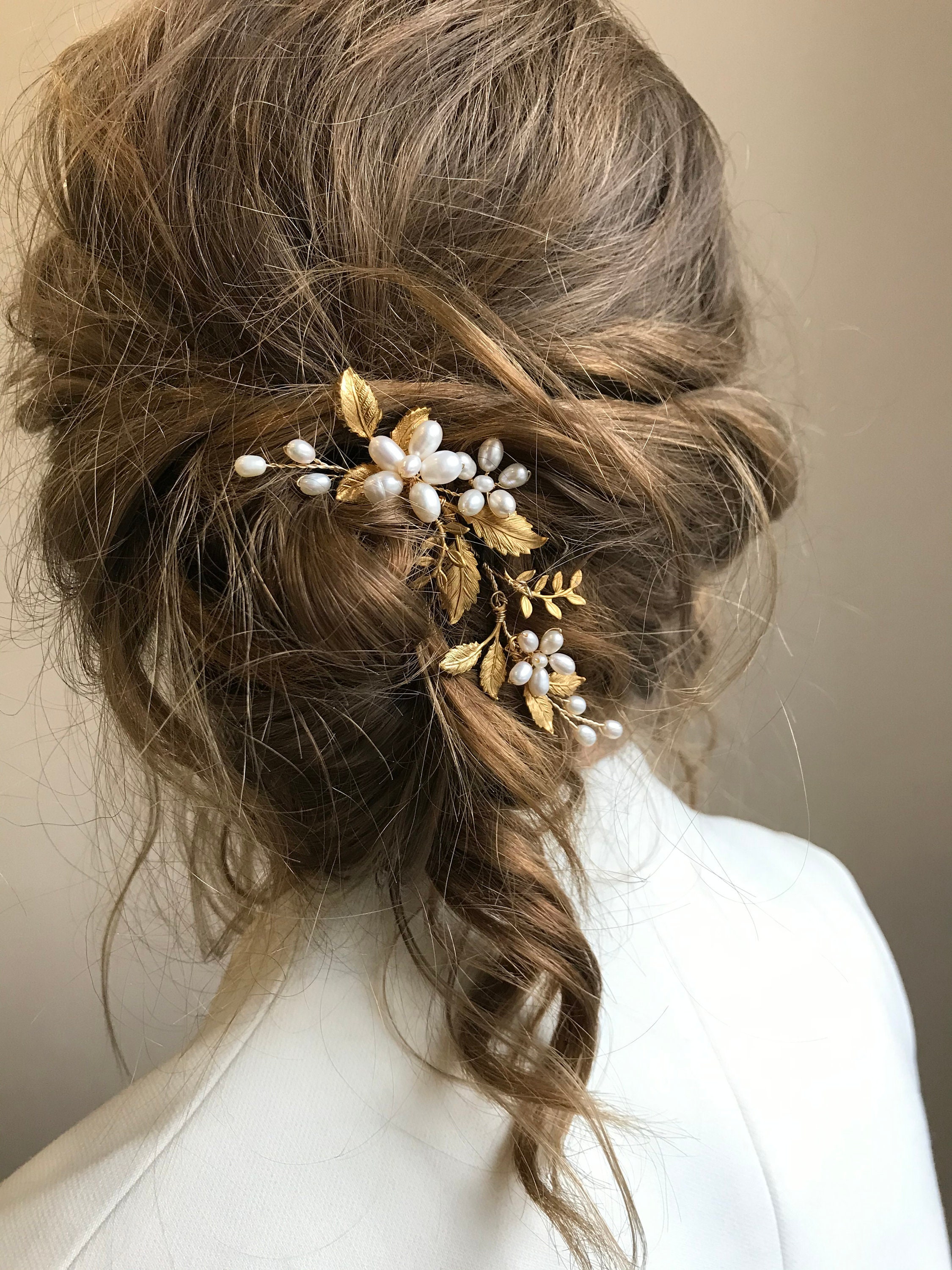 Side Bridal Hair Comb Gold Pearl Boho Wedding Headpiece Simple | Etsy