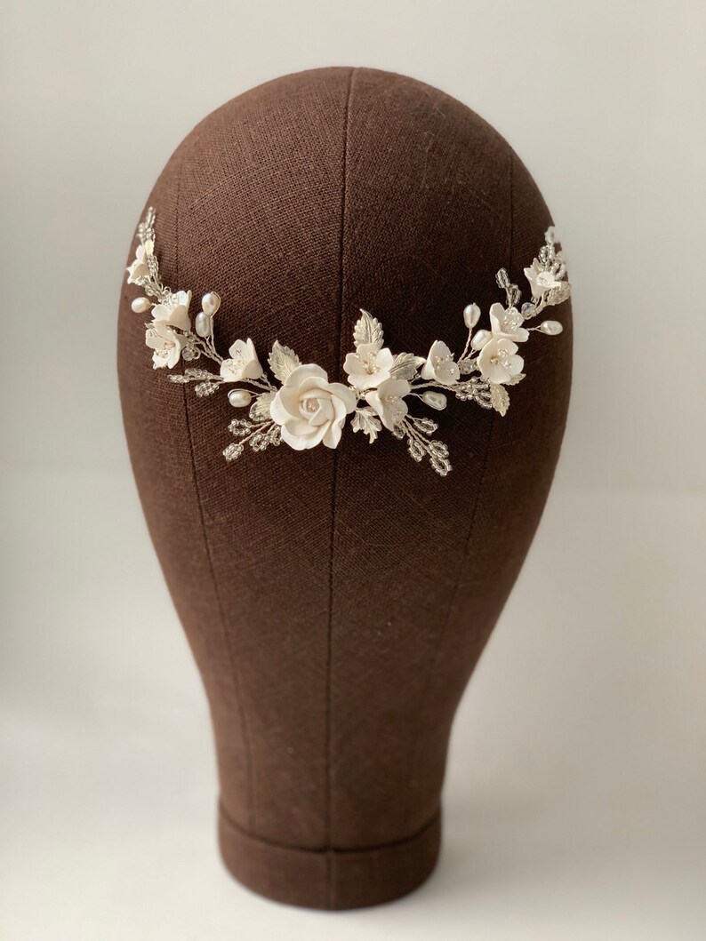 Wedding Halo Headpiece Flower & Pearl Rustic Bridal Hair Accessories ...