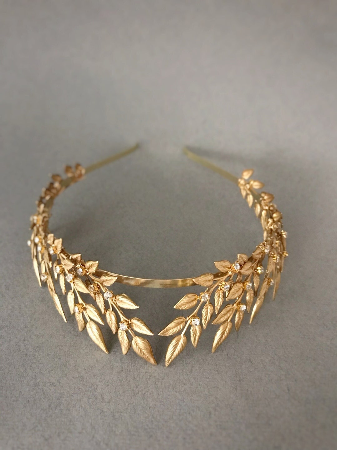 Leaf Crown Gold Bridal Tiara Greek Wedding Headband Brass Leaves With ...