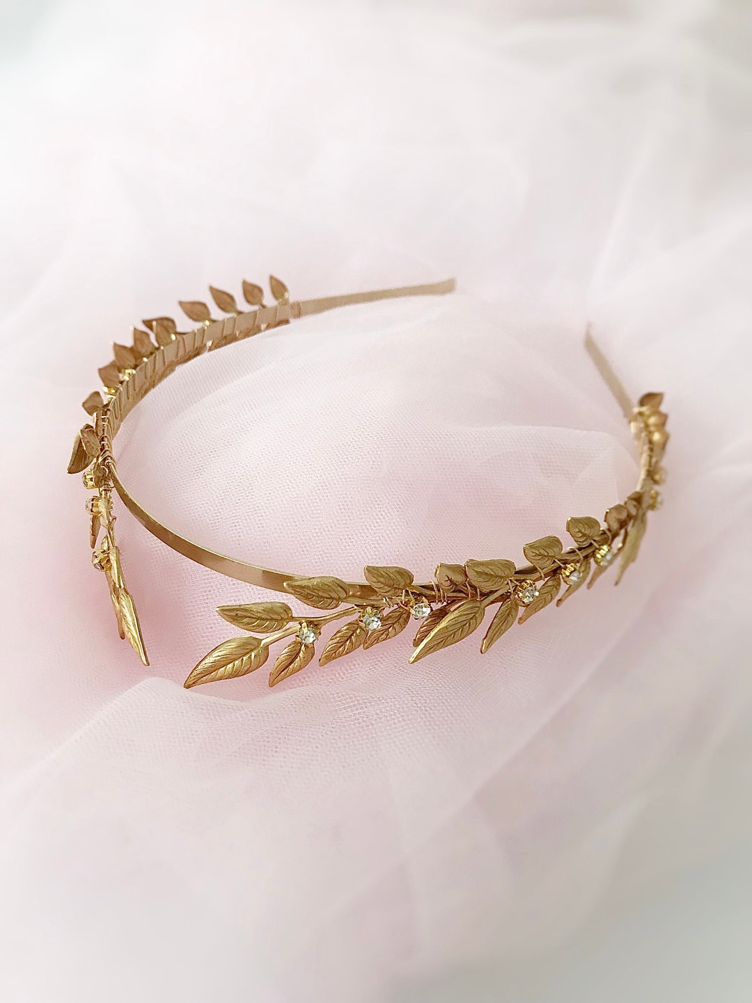 Mini Tiara Gold, Bridal Tiara, Wedding Headpiece Leaves, Simple Laurel ...
