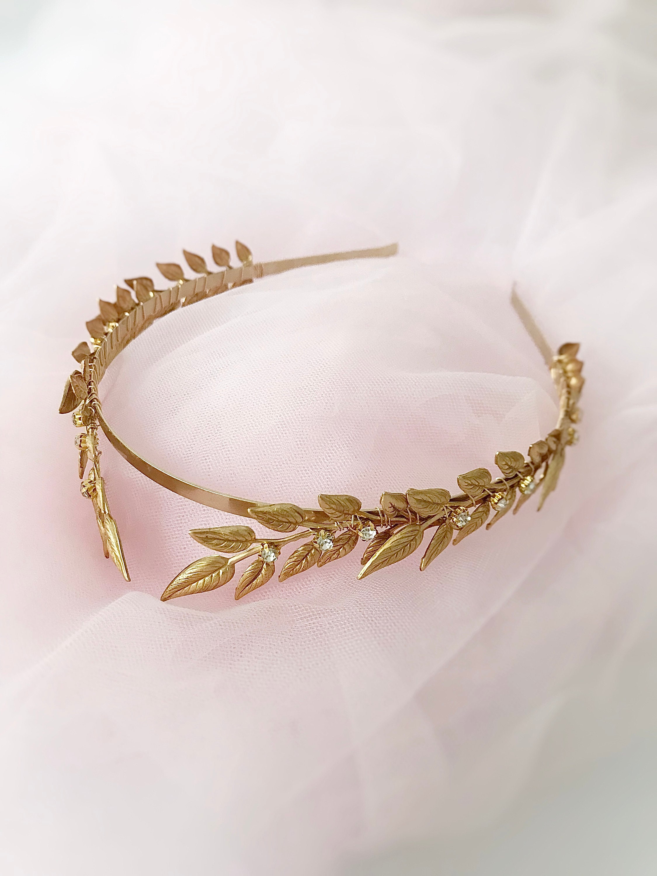 Mini Tiara Gold, Bridal Tiara, Wedding Headpiece Leaves, Simple Laurel ...