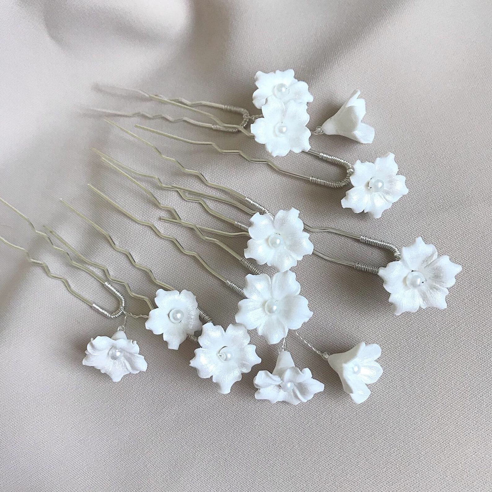 Set Wedding Hair Pins Small Flowers Silver Bridal Hairpins - Etsy