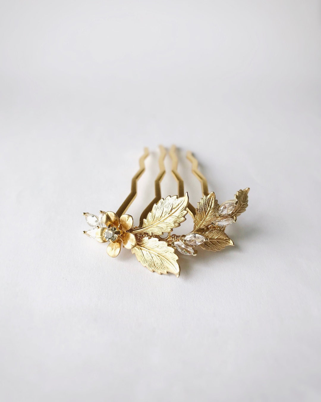Gold Twig Branch Hair Prong Leaves Crystal Hair Comb Small Accessories ...