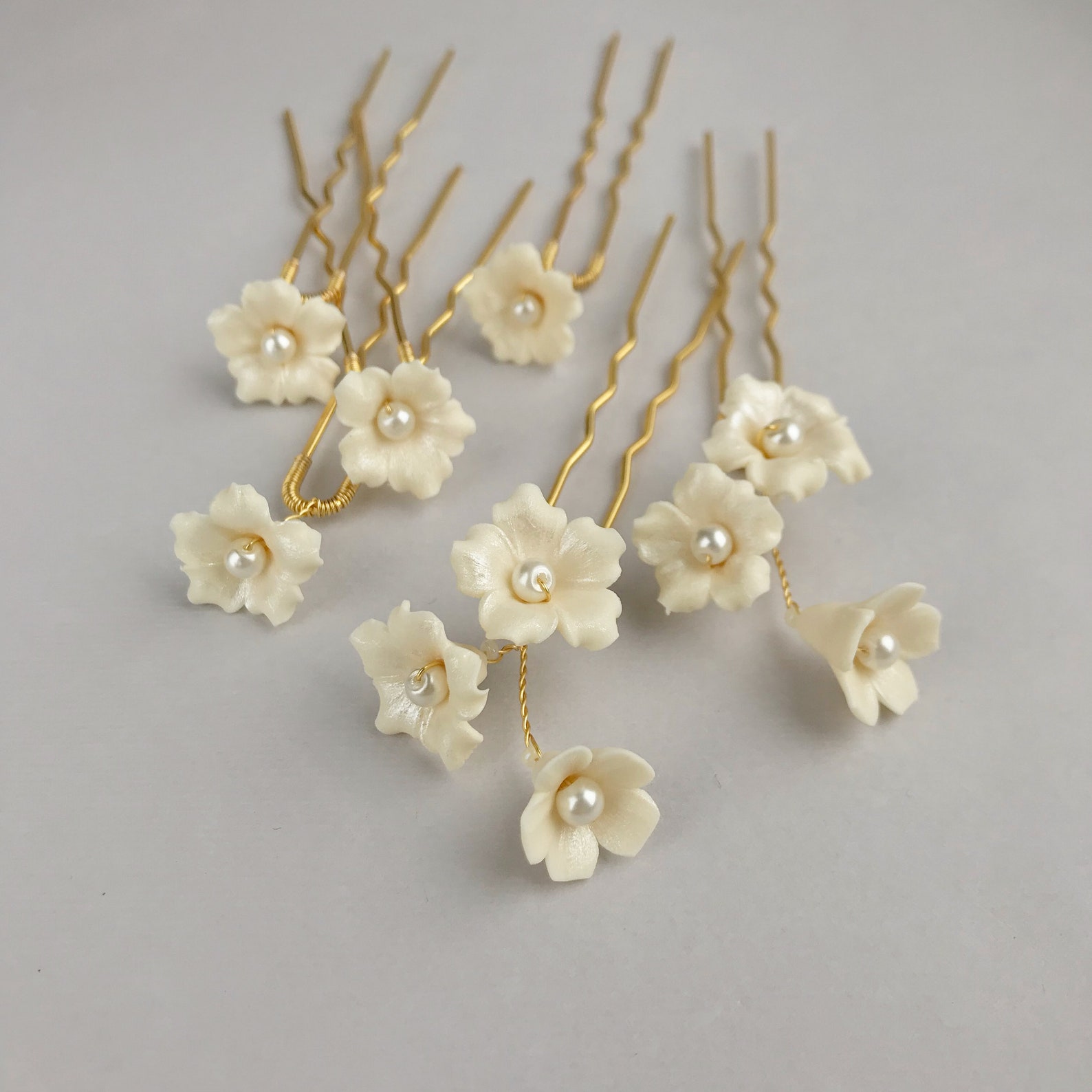 Set Wedding Hair Pins Small Flowers Silver Bridal Hairpins - Etsy