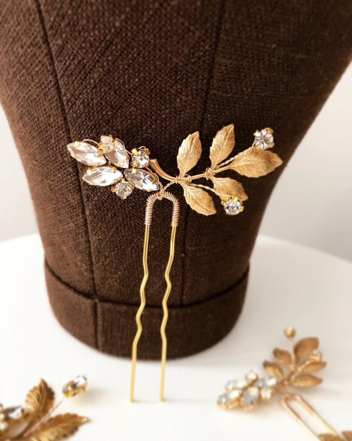 Bridal hair pins Wedding gold headpiece stone 2 Set Hairpins | Etsy