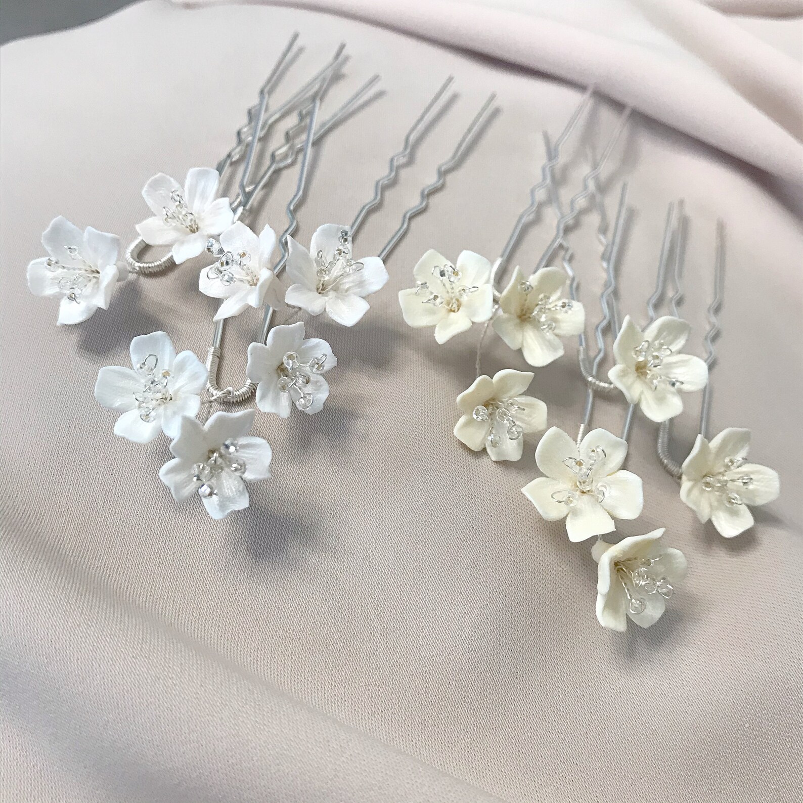 Bridal Hair Pins Small White Flower Wedding Hair Piece Silver ...