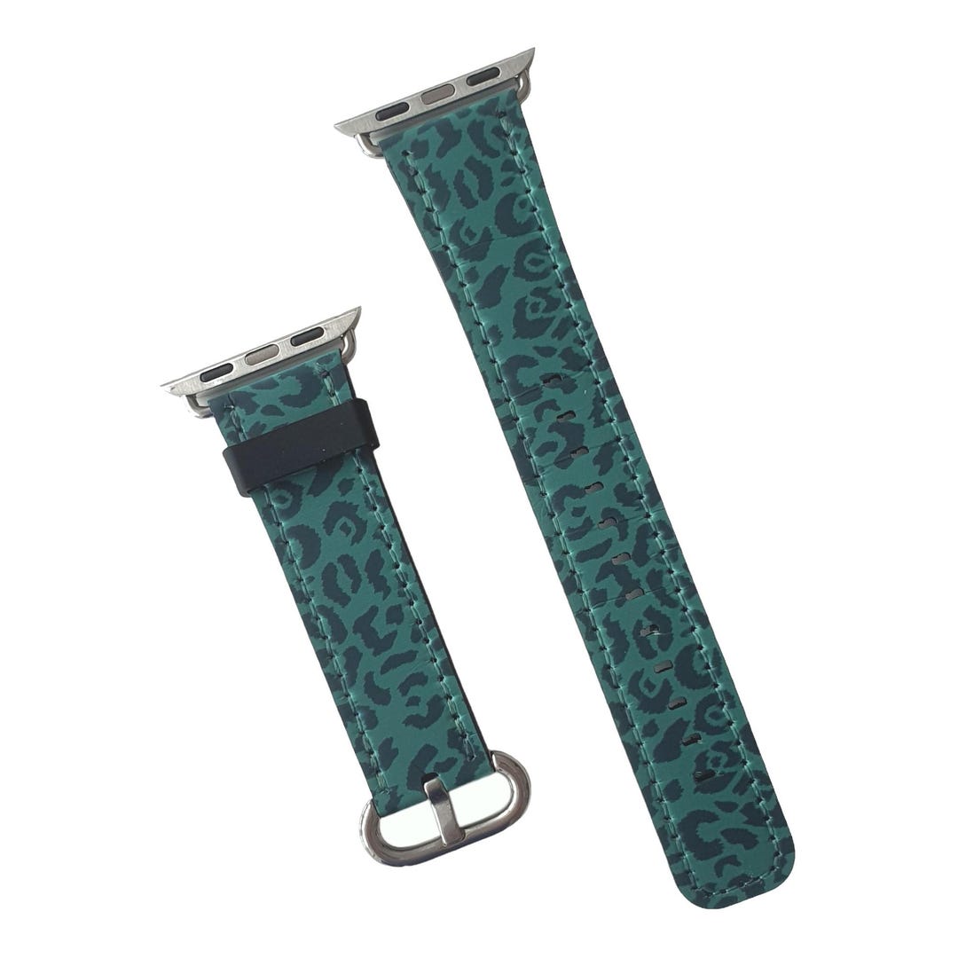 Green Leopard Print Apple Watch Strap | Faux Leather Watch Band ...