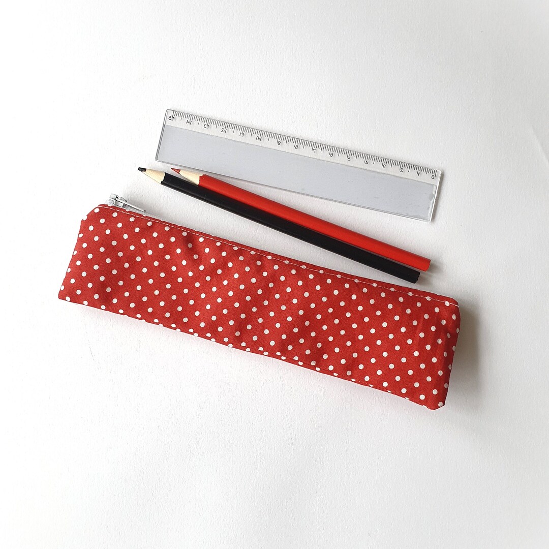 Small, Fabric Pencil Case - Slim, Red, Polka Dot Pencil Case - Etsy