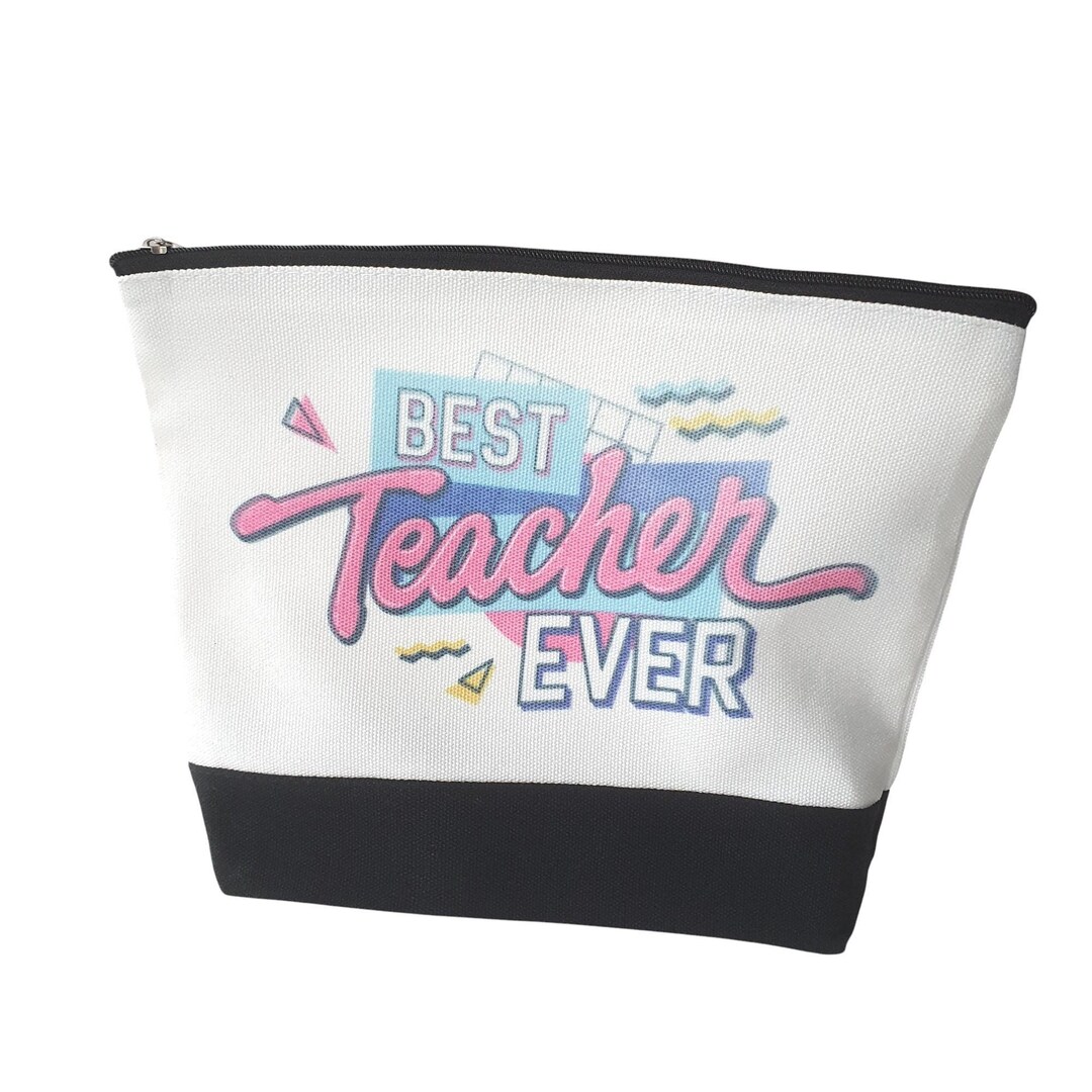 Teacher Canvas Pouch | Large Pastel Storage, Hand Printed - Etsy