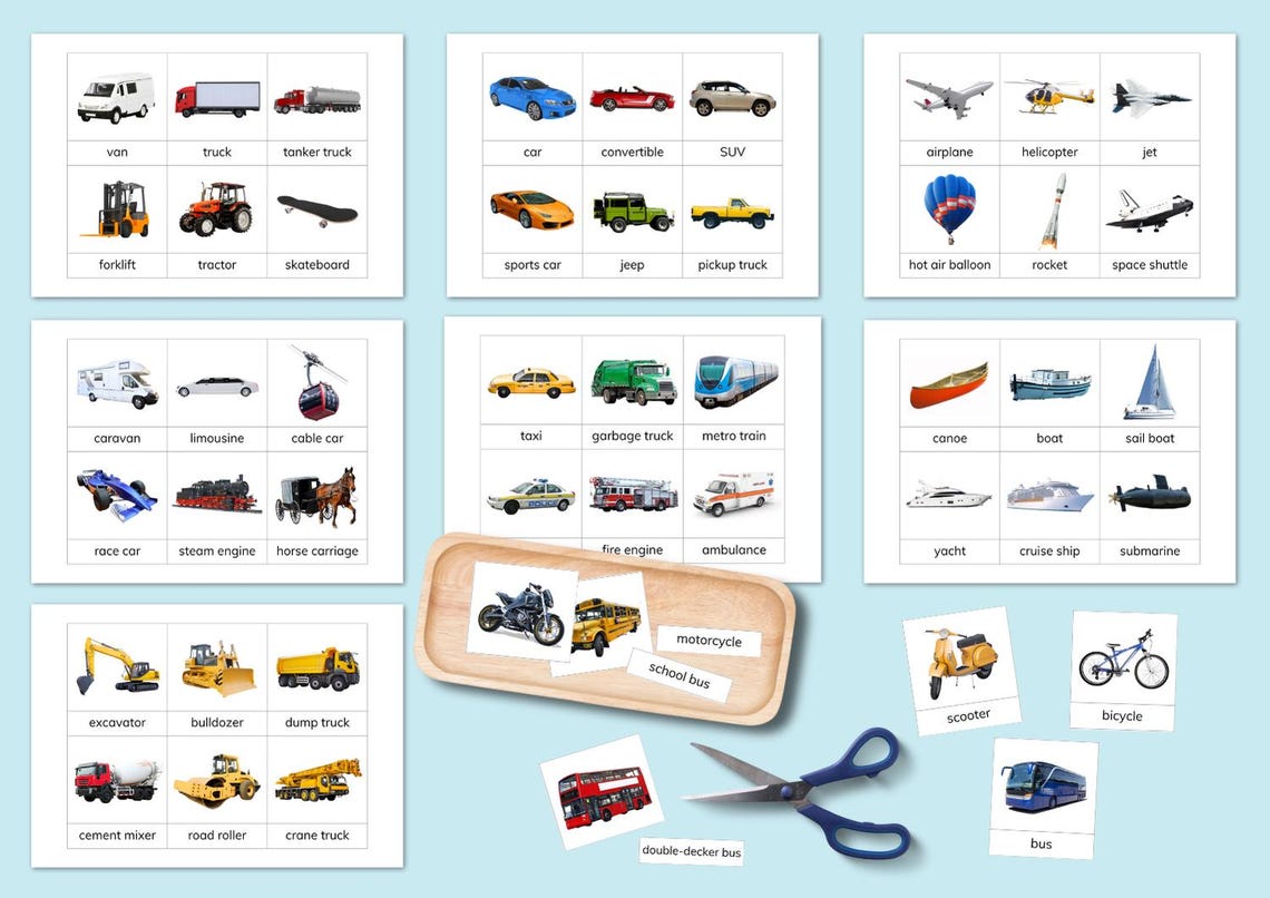 Vehicles 3-part Cards - Etsy
