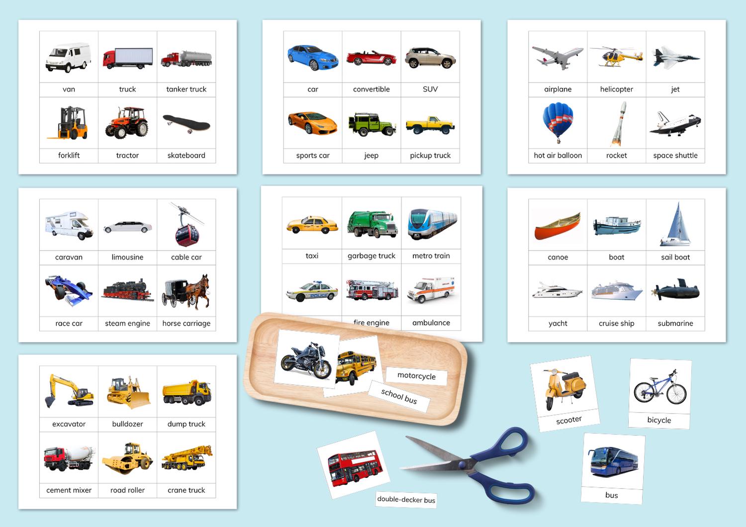 Vehicles 3-part Cards - Etsy