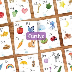 Kids ABC Alphabet Flashcards Montessori Print and Cursive Educational ...