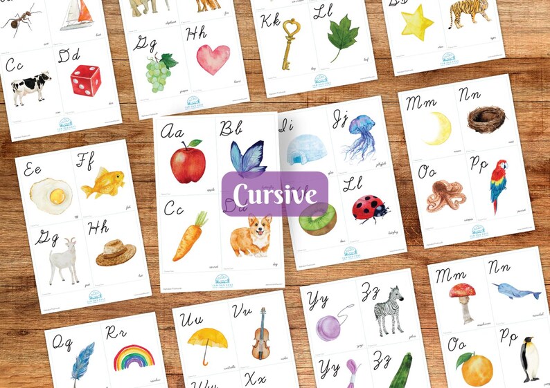 Print and Cursive Alphabet Flashcards - Etsy