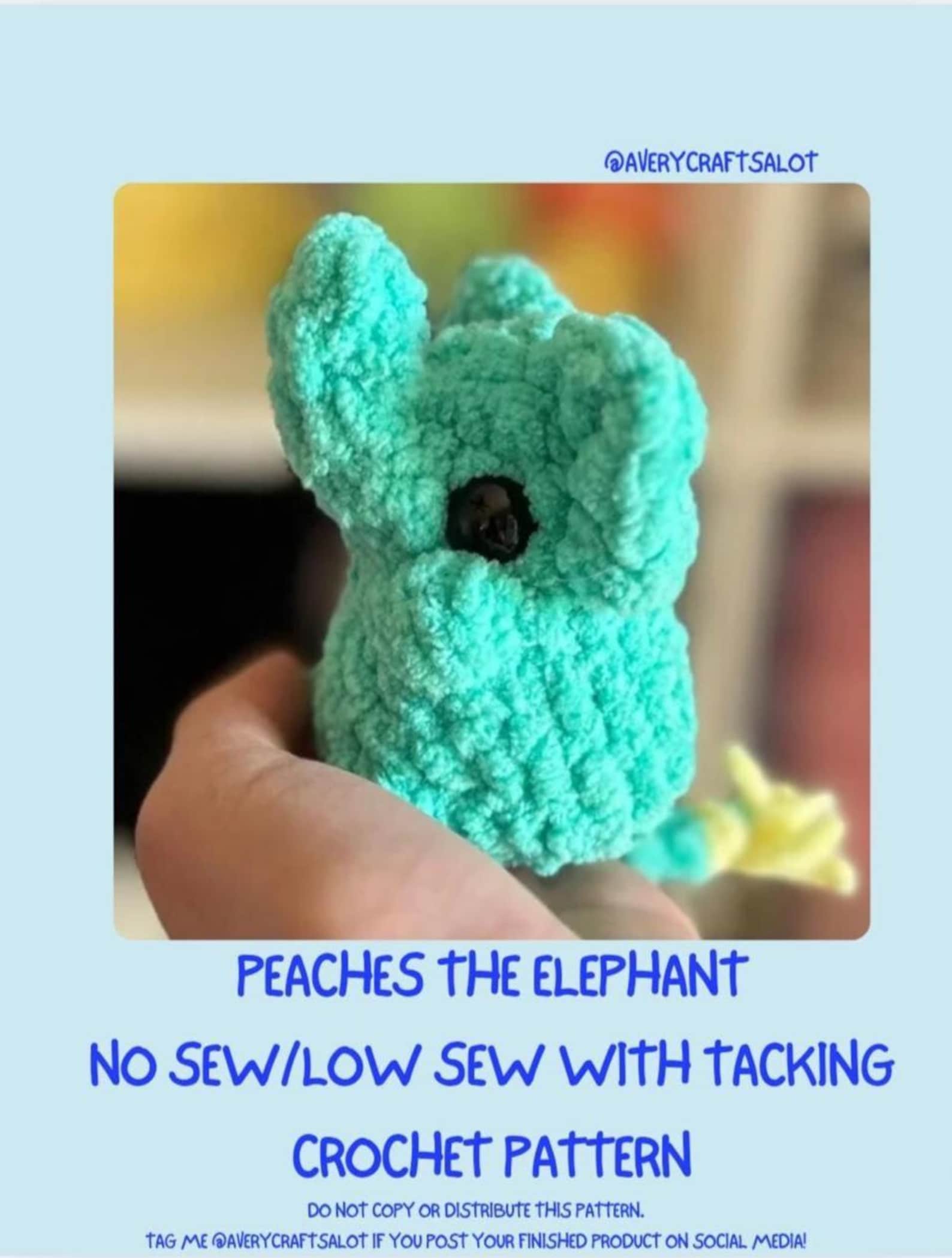 Peaches the Elephant No Sew W/low Sew With Trunk Tacking Crochet Pdf ...