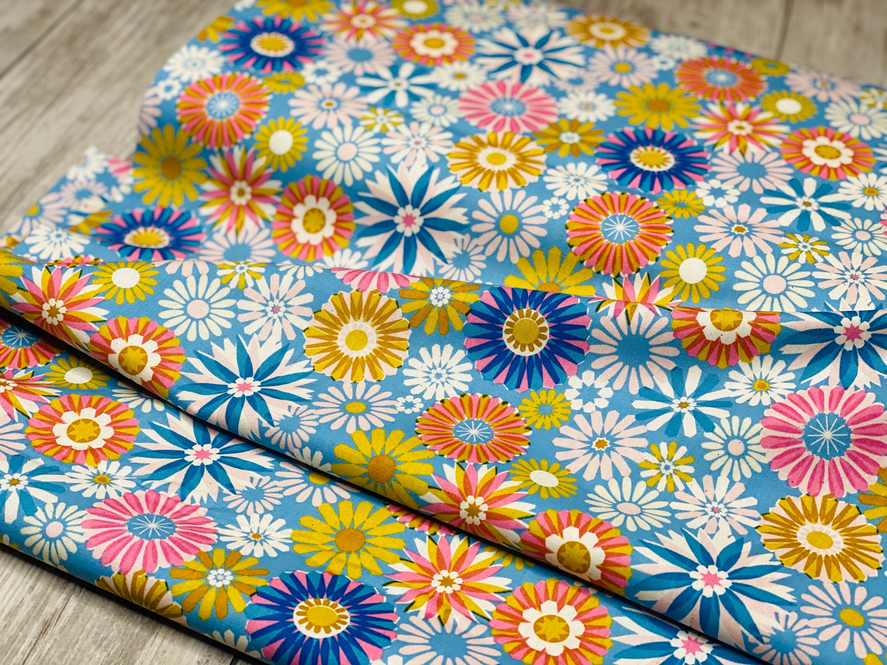 Freshly Picked - Garden - Blue Unbleached Cotton Fabric- M0061-002 ... Freshly Picked - Garden - Blue Unbleached Cotton Fabric- M0061-002 ...
