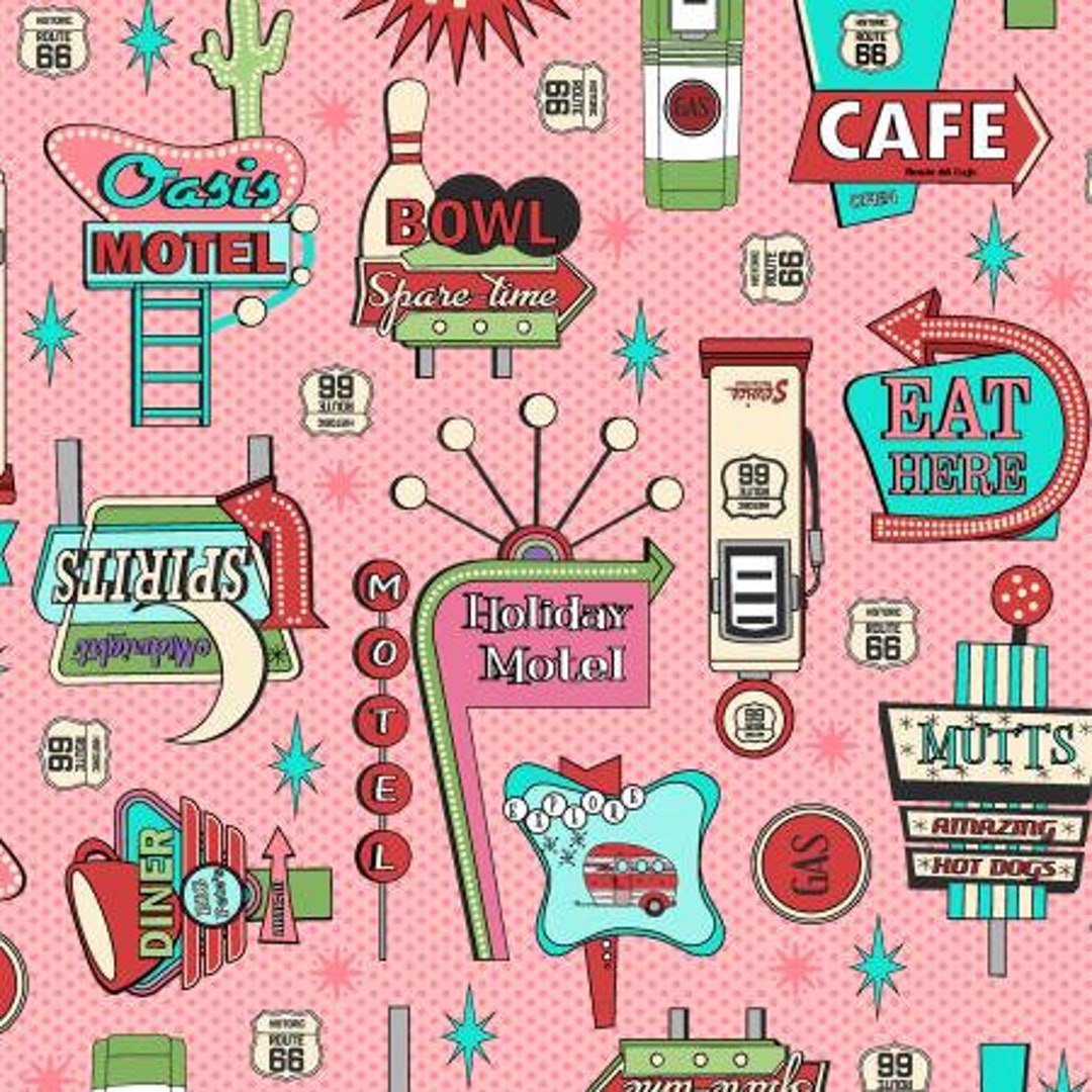 3620-001 Retro Road Trip - Signs - Coral Fabric, Cotton and Steel, Sold ...