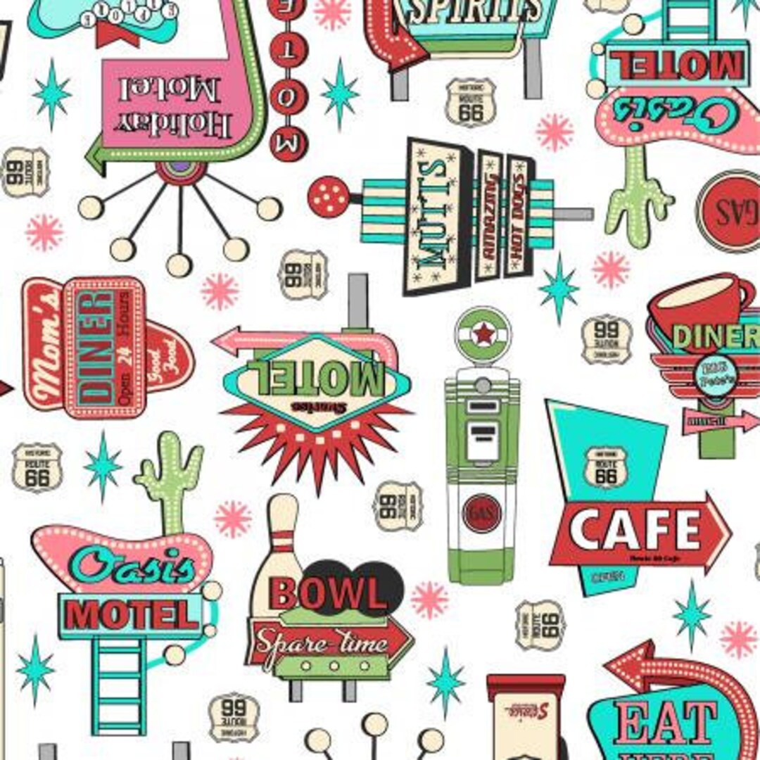 3620-002 Retro Road Trip - Signs - White Fabric-rjr/cotton and Steel ...