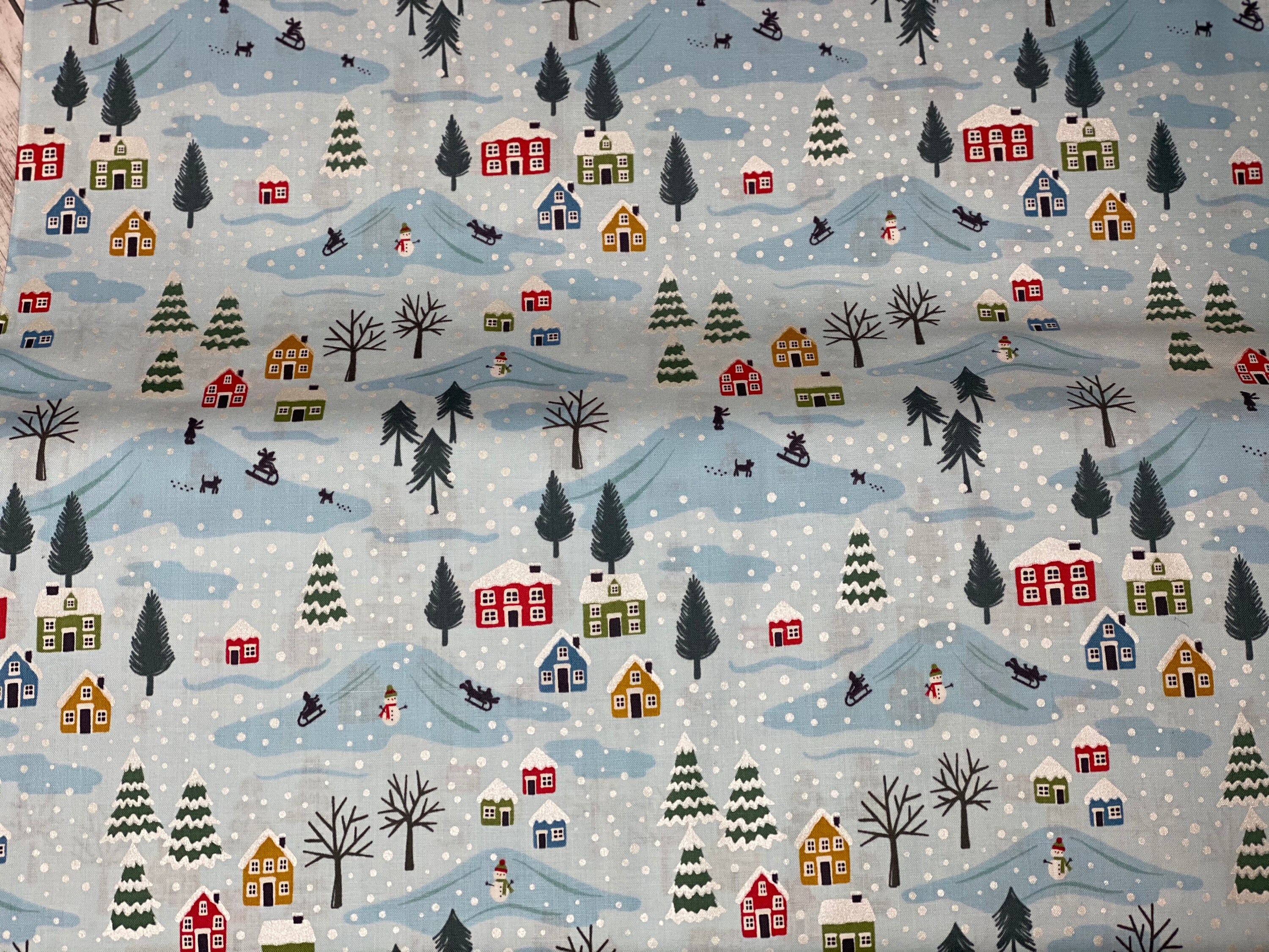 Snow Day Metallic Icy Blue Snow Day Yardage by Lewis and Irene, sold by ...