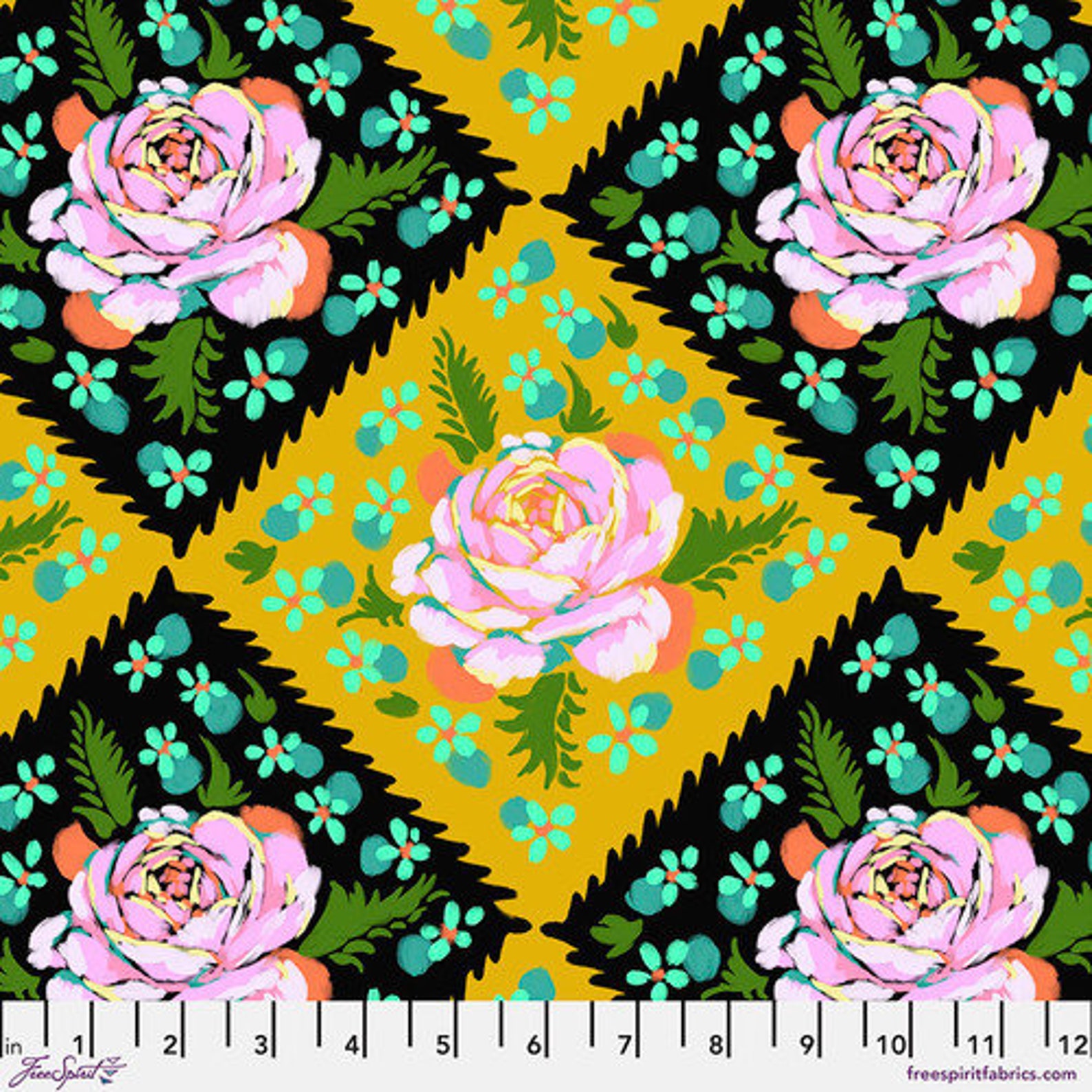 Rose Tile, Butterscotch , Fluent, by Anna Maria, for Freespirit Fabrics ...