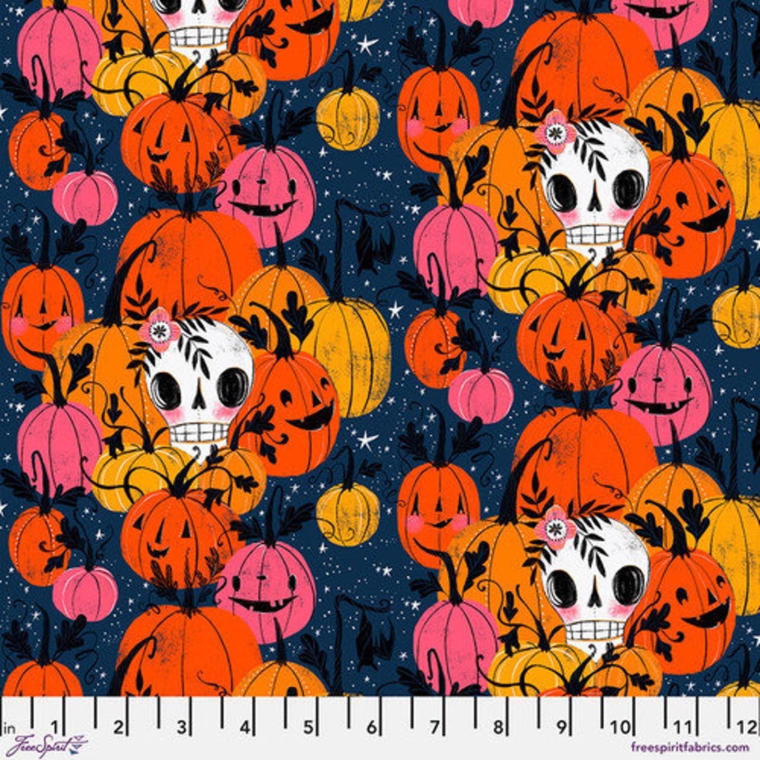 Pretty Creepy, Pumpkin Patch, in Navy, by Cori Dantini for Freespirit ...