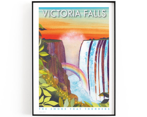 Victoria Falls Zambia Art Print A4 or A5. Waterfalls - Etsy