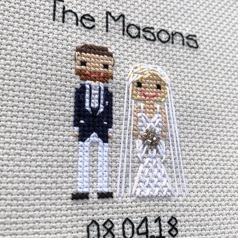 Custom Wedding Cross Stitch Personalized Marriage Embroidery | Etsy