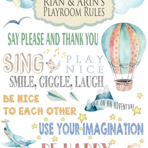 Playroom Rules Poster, Nursery Poster, Playroom Print, Play Rules, Sign ...