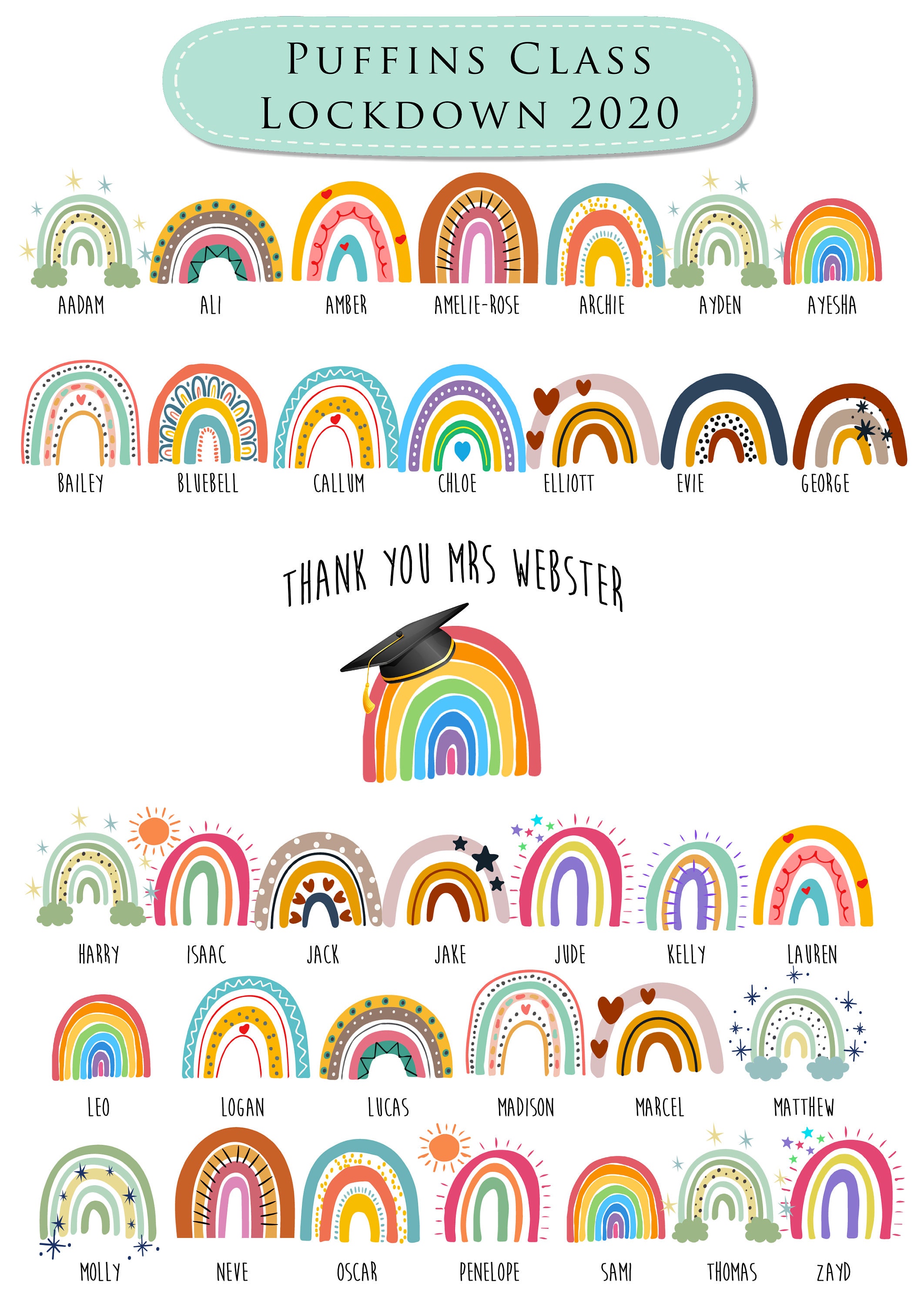 Class Rainbow Print, Teacher Gift, Thank You Teacher, Teaching ...