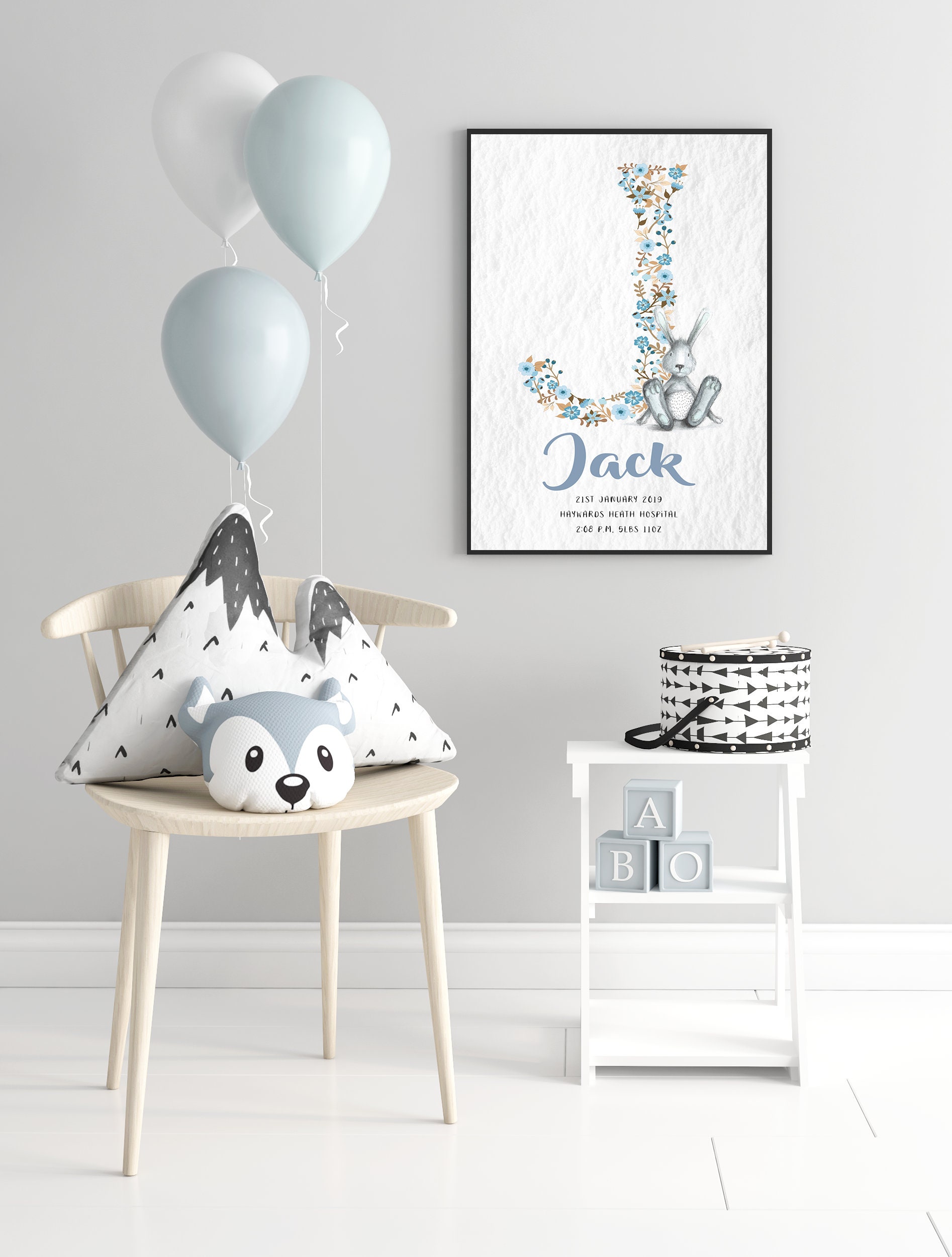 Personalised Nursery Print, Monogram Print, Floral Initial Letter Print ...