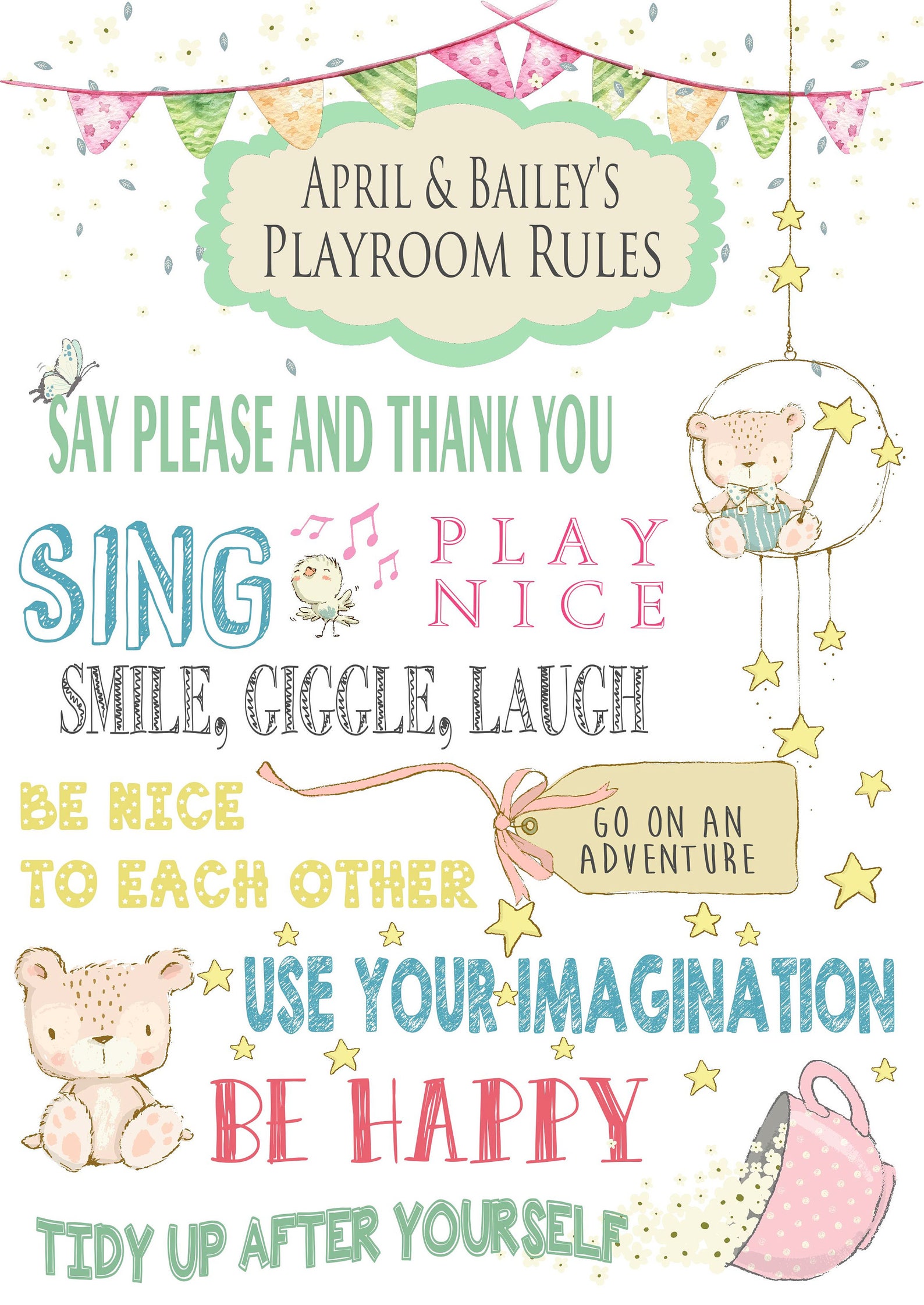 Playroom Rules Poster, Nursery Poster, Playroom Print, Play Rules, Sign ...