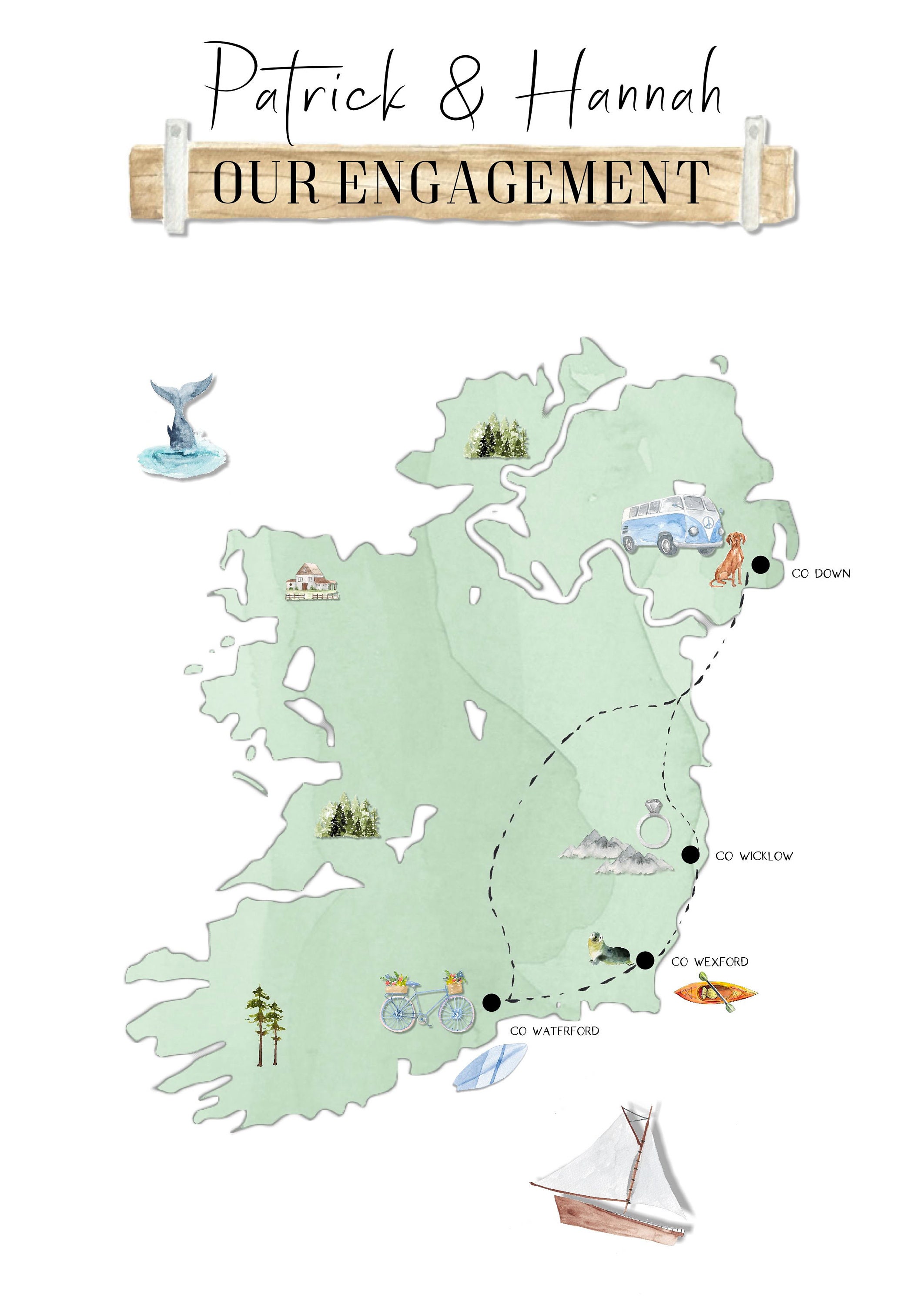 Couple Travel Destination Map Print, Personalised, Watercolour ...