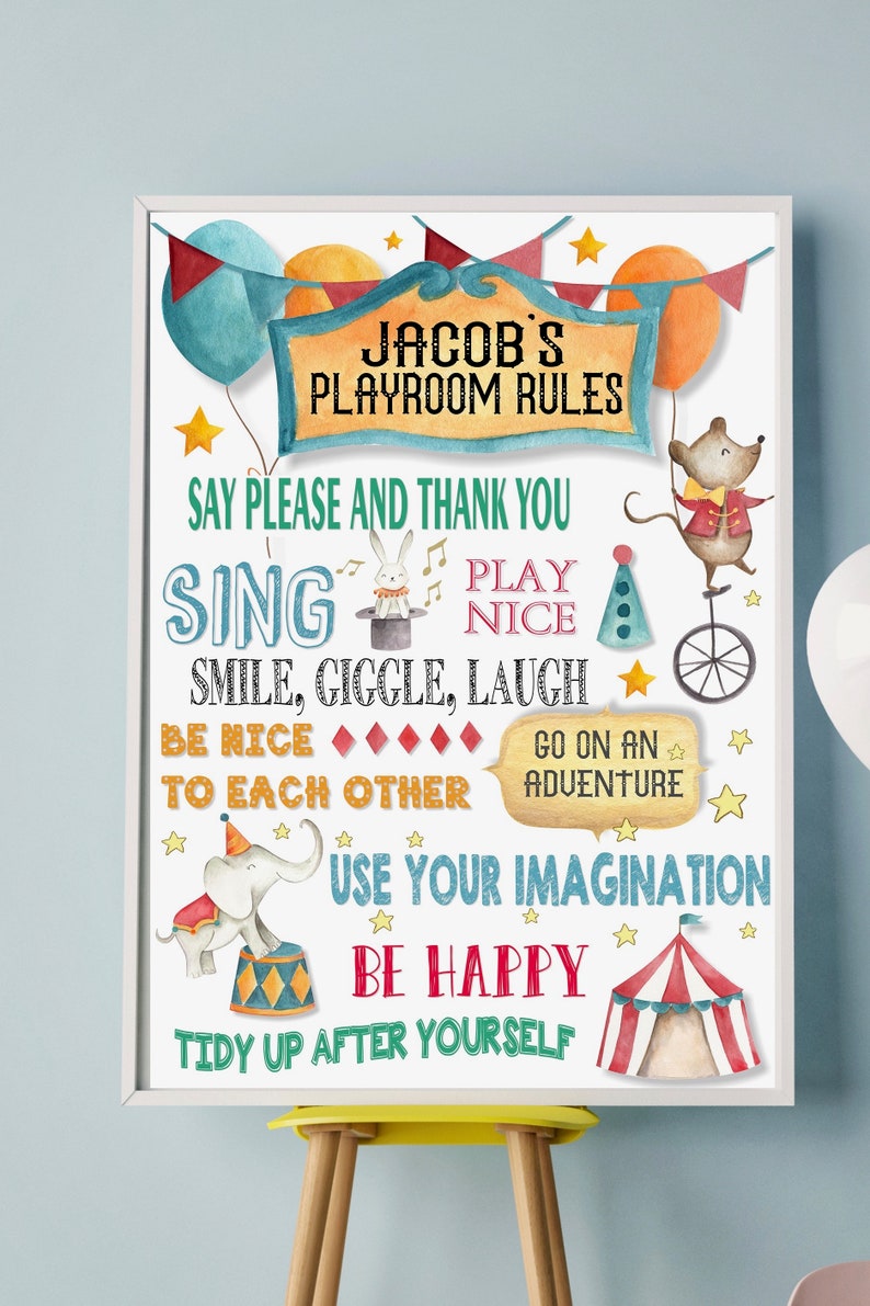 Playroom Rules Poster Nursery Poster Playroom Print Circus - Etsy