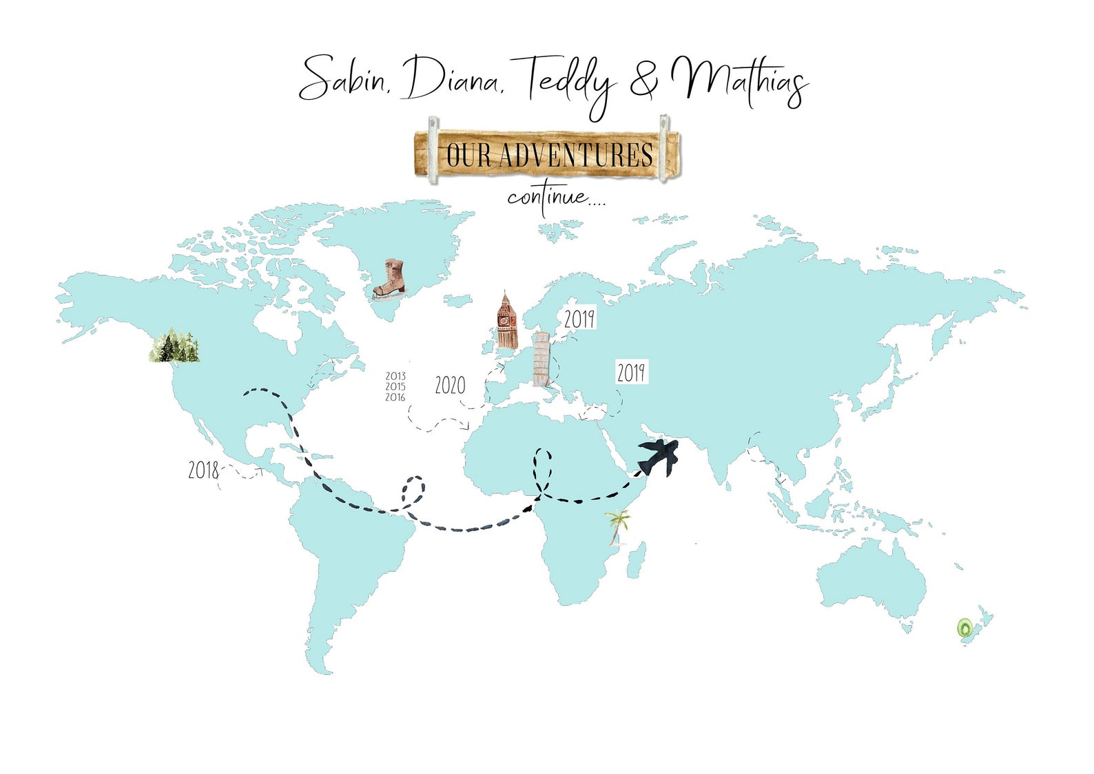 Couple travel destination map print personalised | Etsy