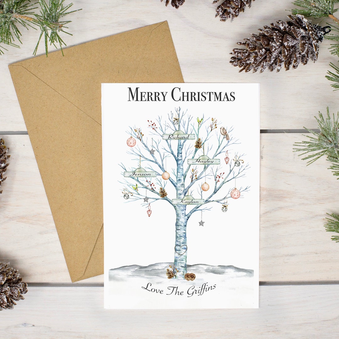 Personalised Family Tree Christmas Greeting Cards Pack, Christmas Cards ...