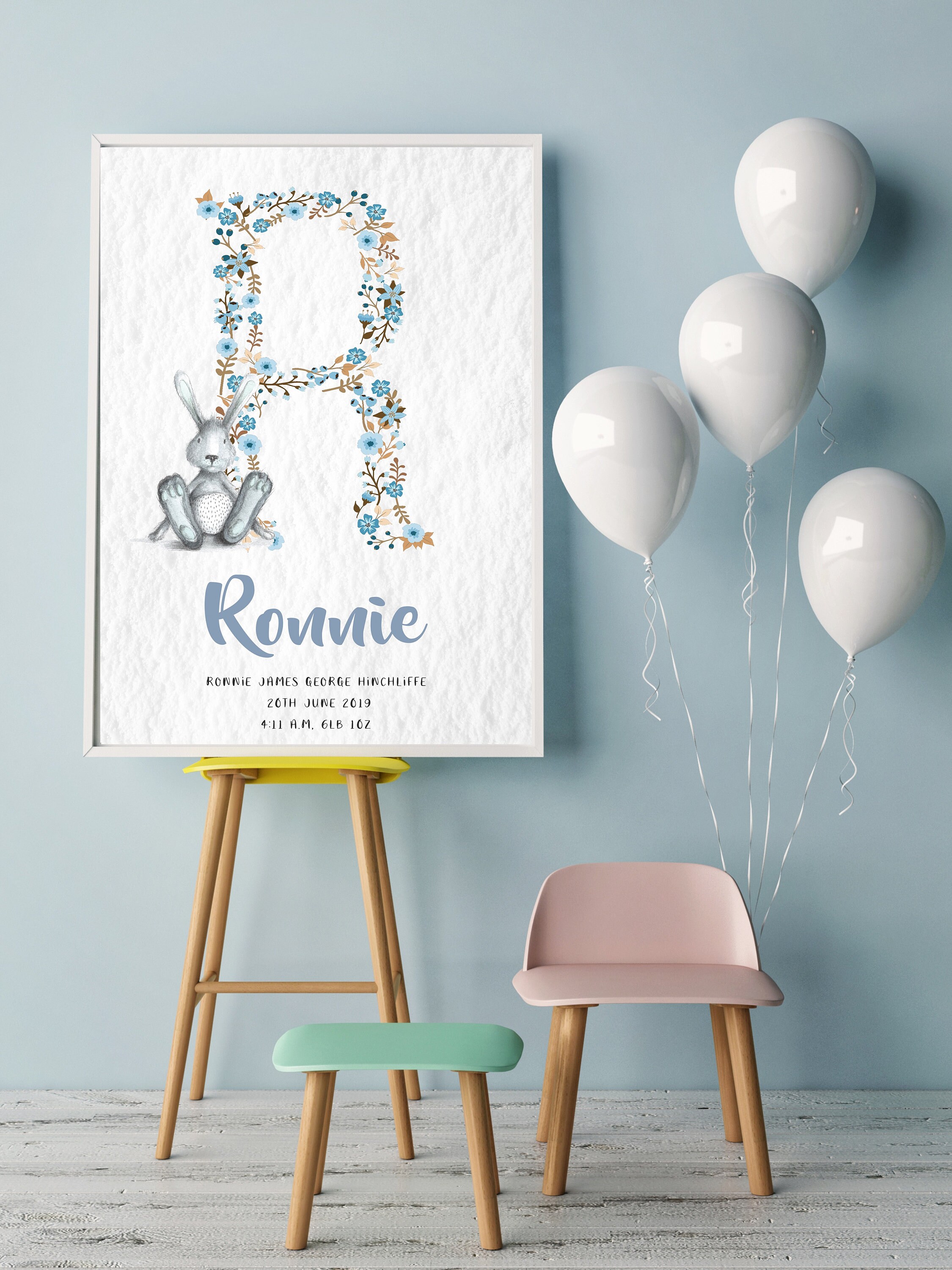 Personalised Nursery Print, Monogram Print, Floral Initial Letter Print ...