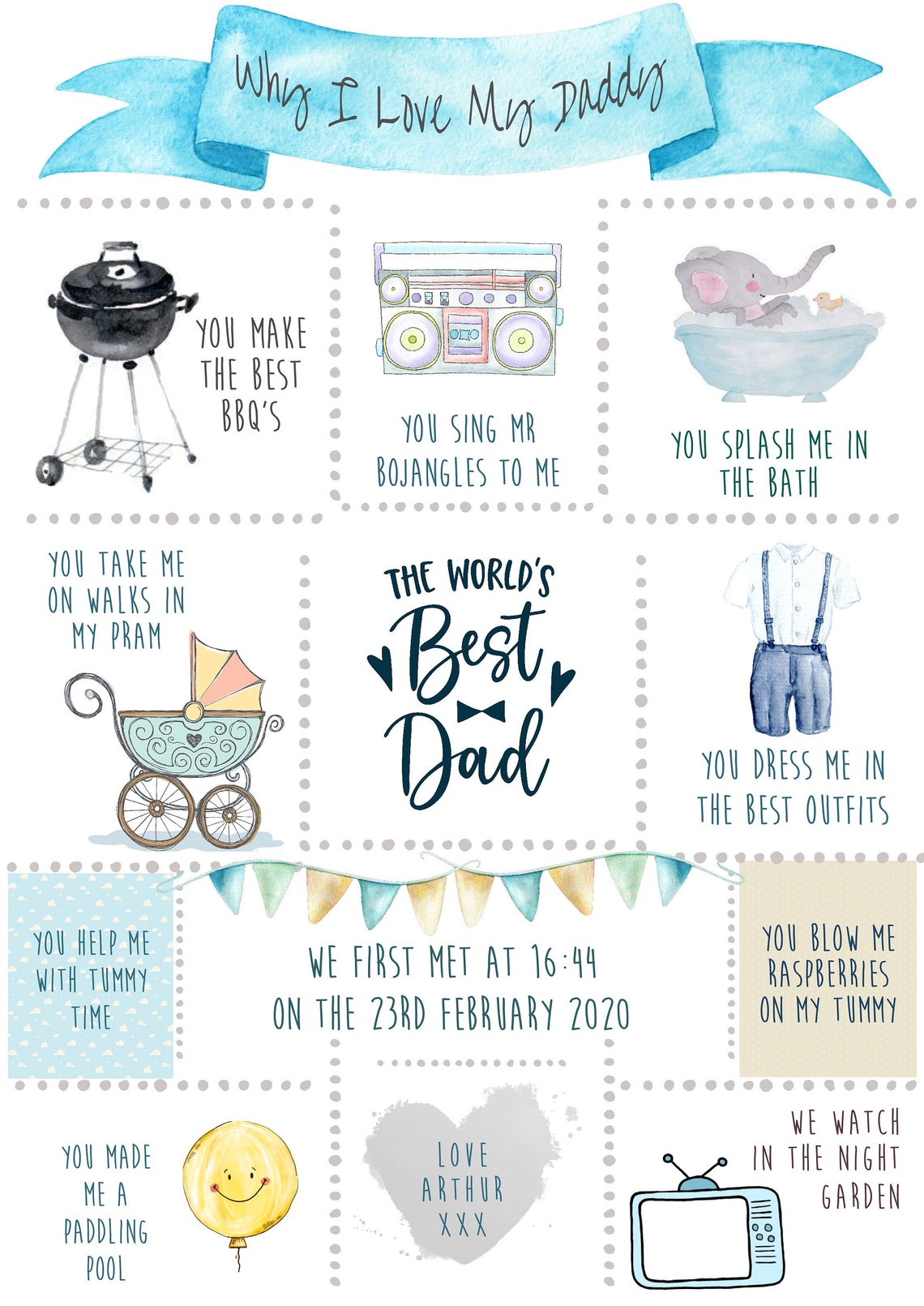 Personalised Father and Child Print Custom My Daddy and Me - Etsy