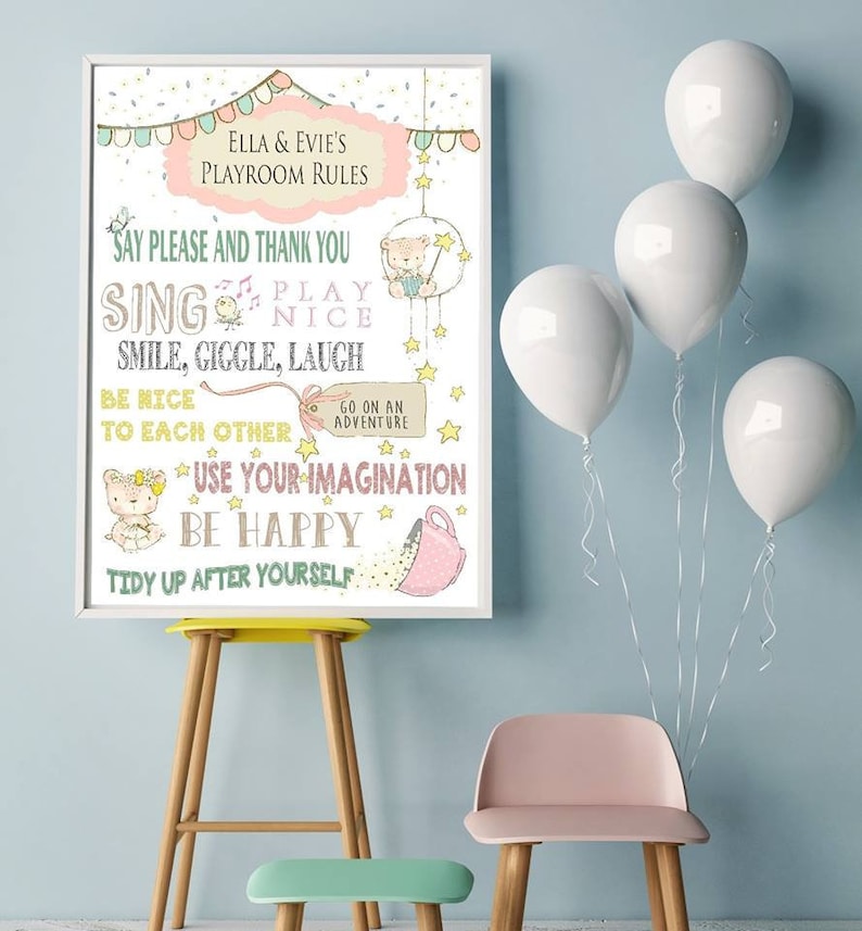Personalized Playroom Rules Poster, Nursery Decor, Girls Playroom Art ...