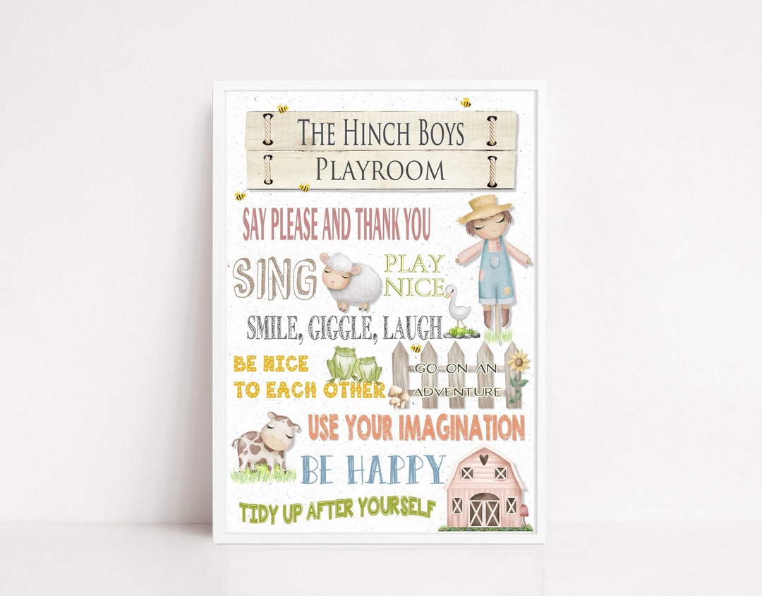 Farmyard Playroom Rules Poster, Nursery Poster, Playroom Print, Play ...