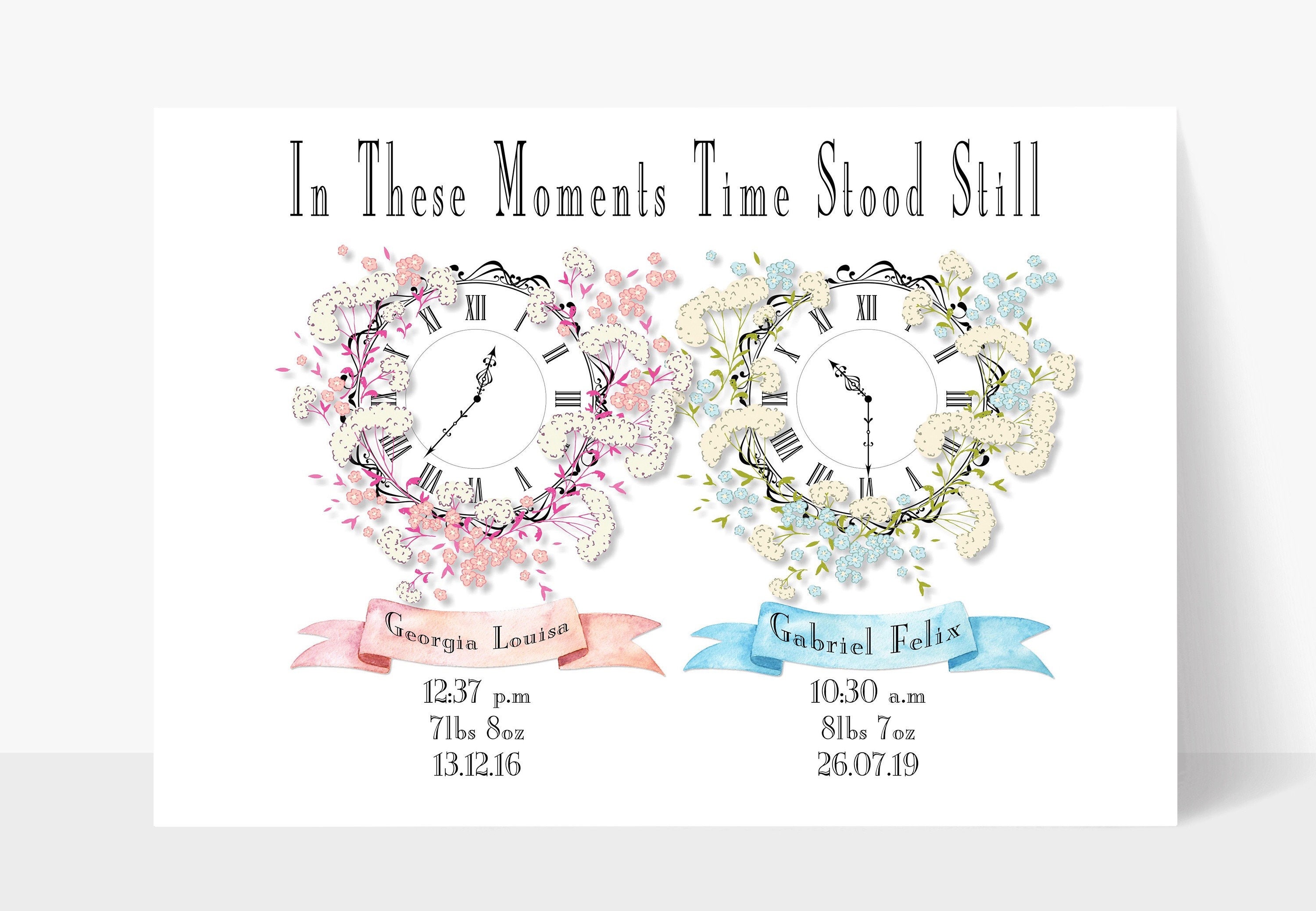 When Time Stood Still Clock Print, Birth Time Art, Mother's Day Print ...